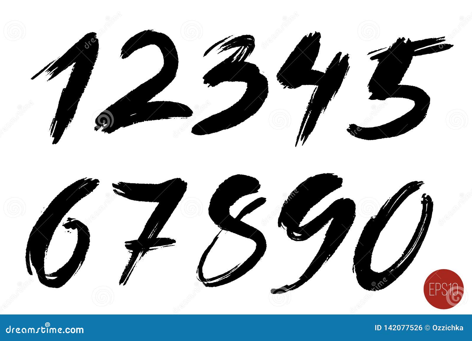Vector Set of Calligraphic Ink Numbers. Design Elements, Brush ...