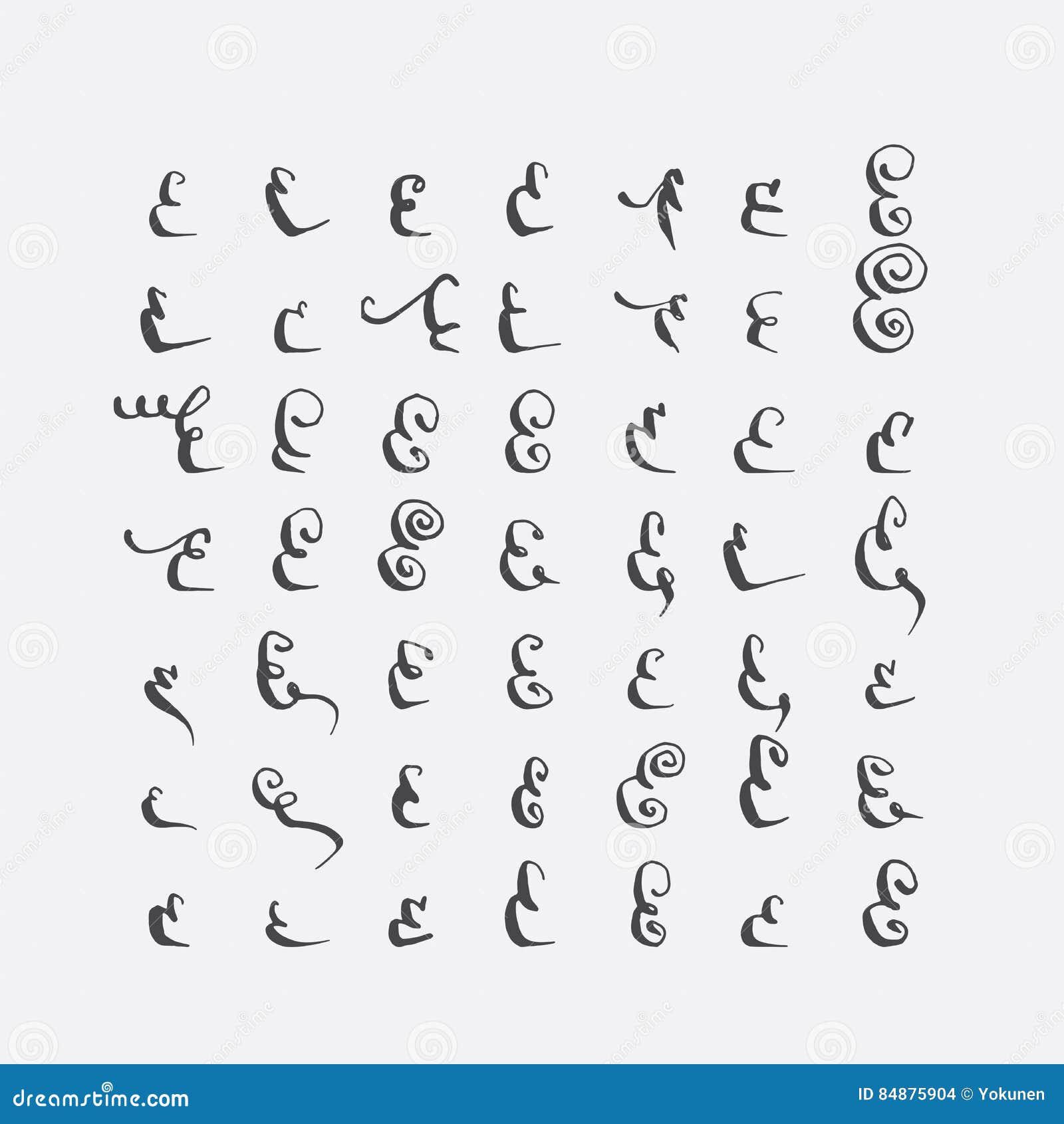 Vector Set of Calligraphic Letters E, Handwritten with Pointed Nib ...