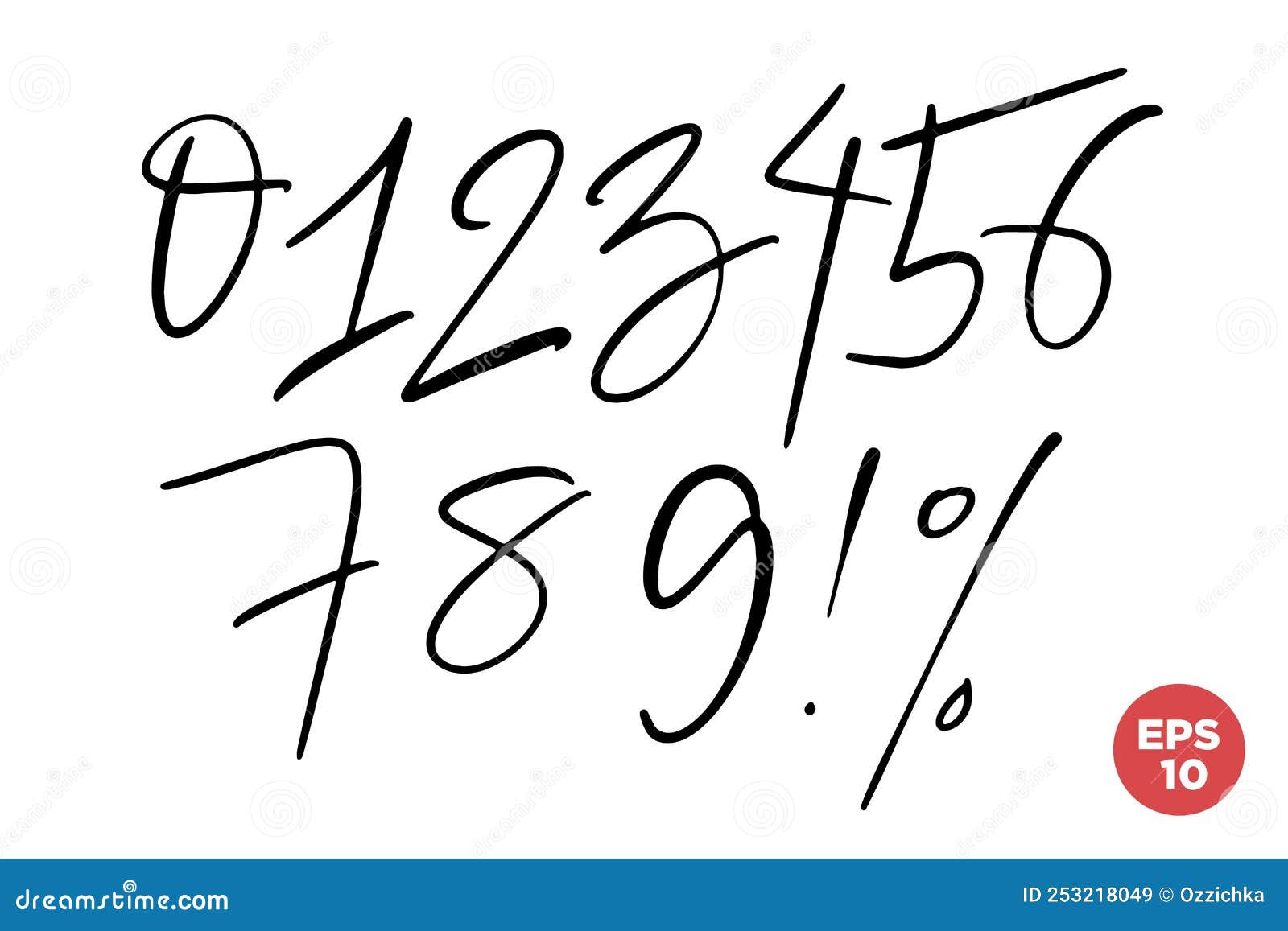 Vector Set of Calligraphic Thin Script One Color Numbers and Percent ...