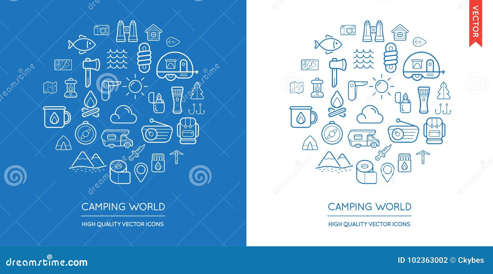 Vector Set of Camping Modern Flat Thin Icons Inscribed in Round Shape ...