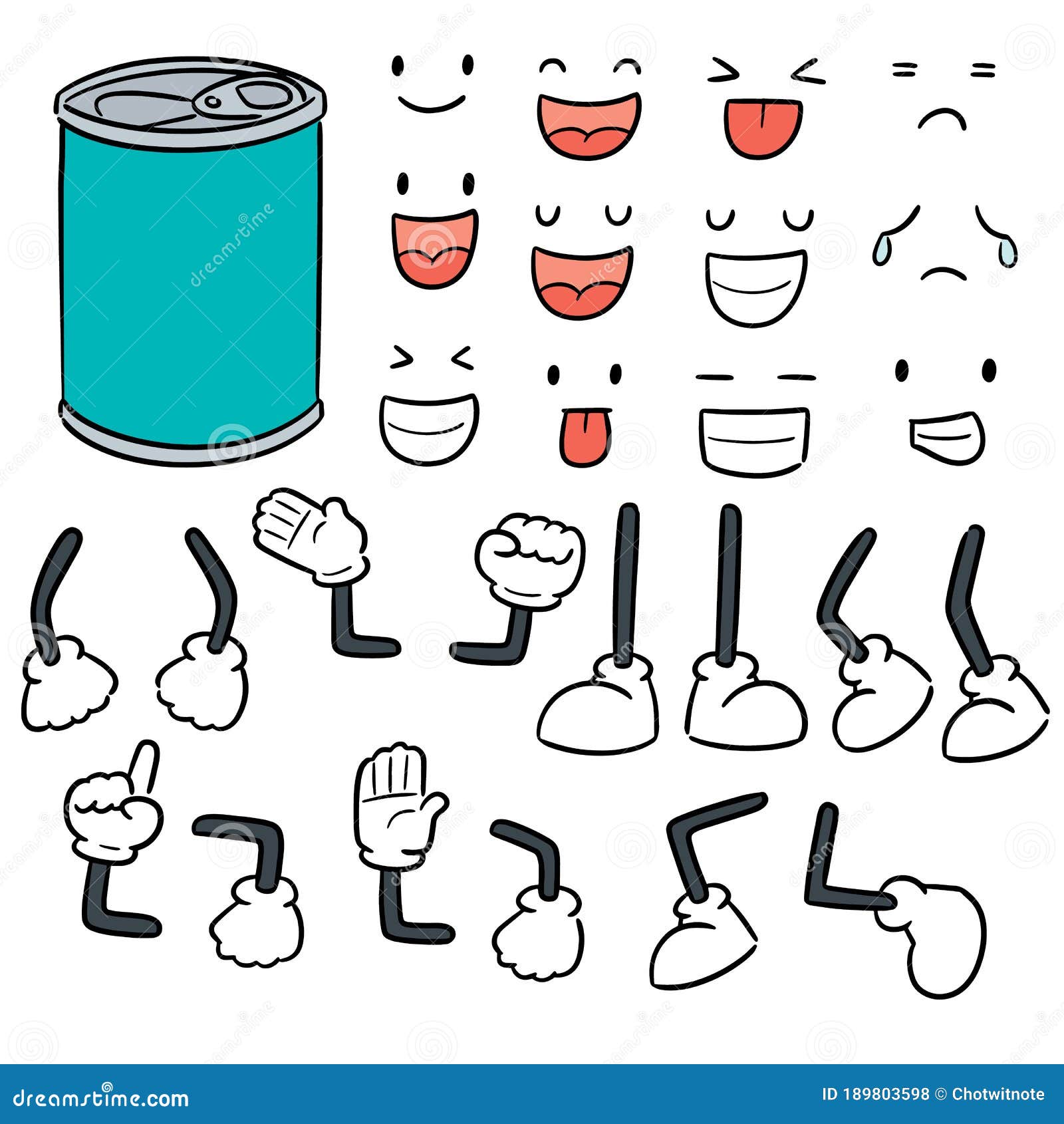 Vector set of can cartoon stock vector. Illustration of face - 189803598