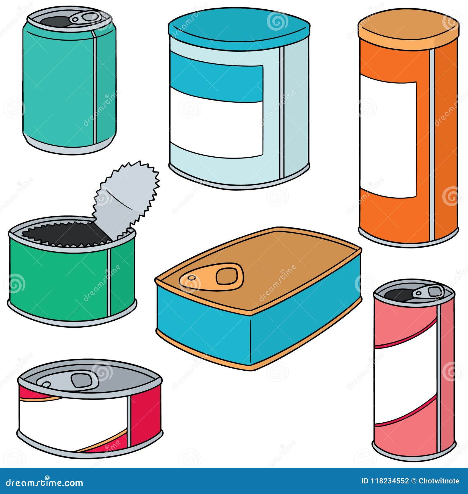 Vector set of can stock vector. Illustration of food - 118234552