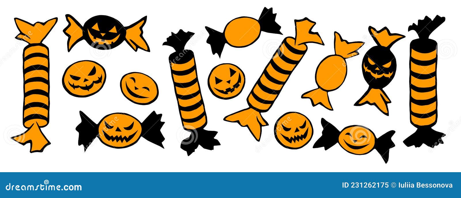 Vector Set of Candy in Different Wrappers in Halloween Style. Holiday ...