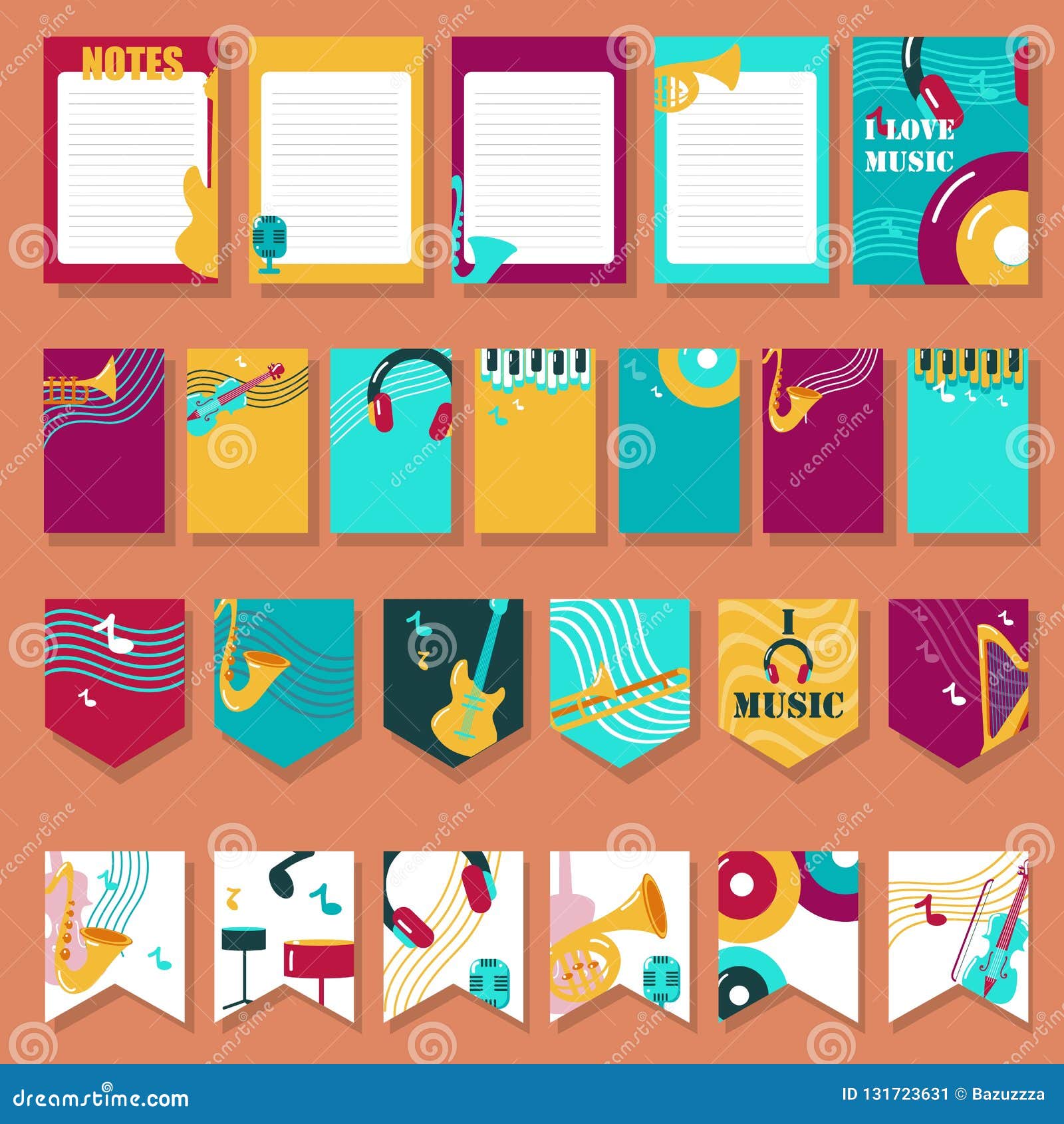 Vector Set of Cards with Musical Instruments and Accessories Stock ...