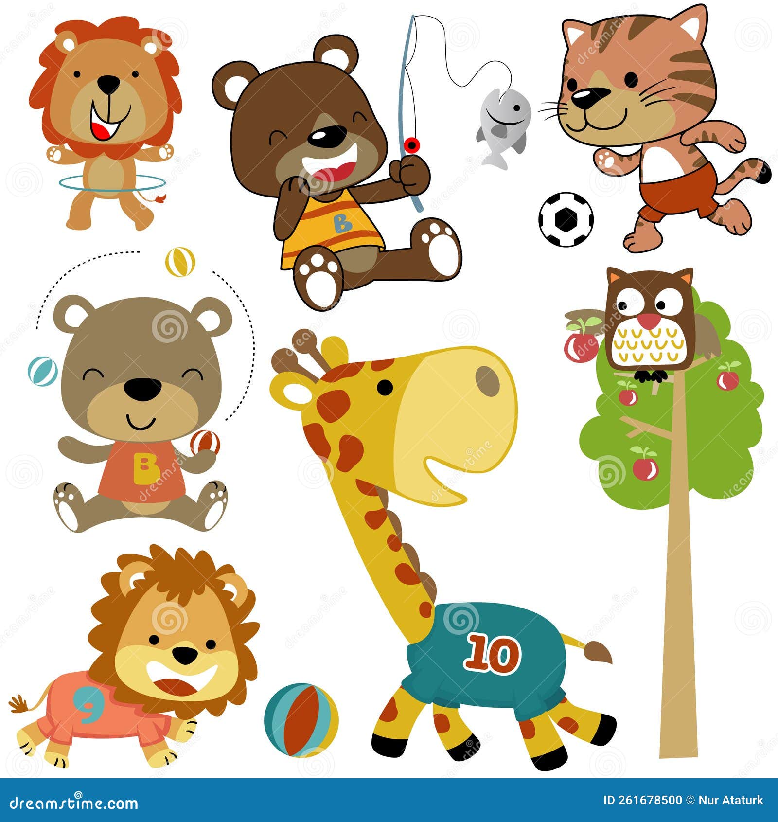 Vector Set of Cartoon Animals in Different Activity Stock Vector ...