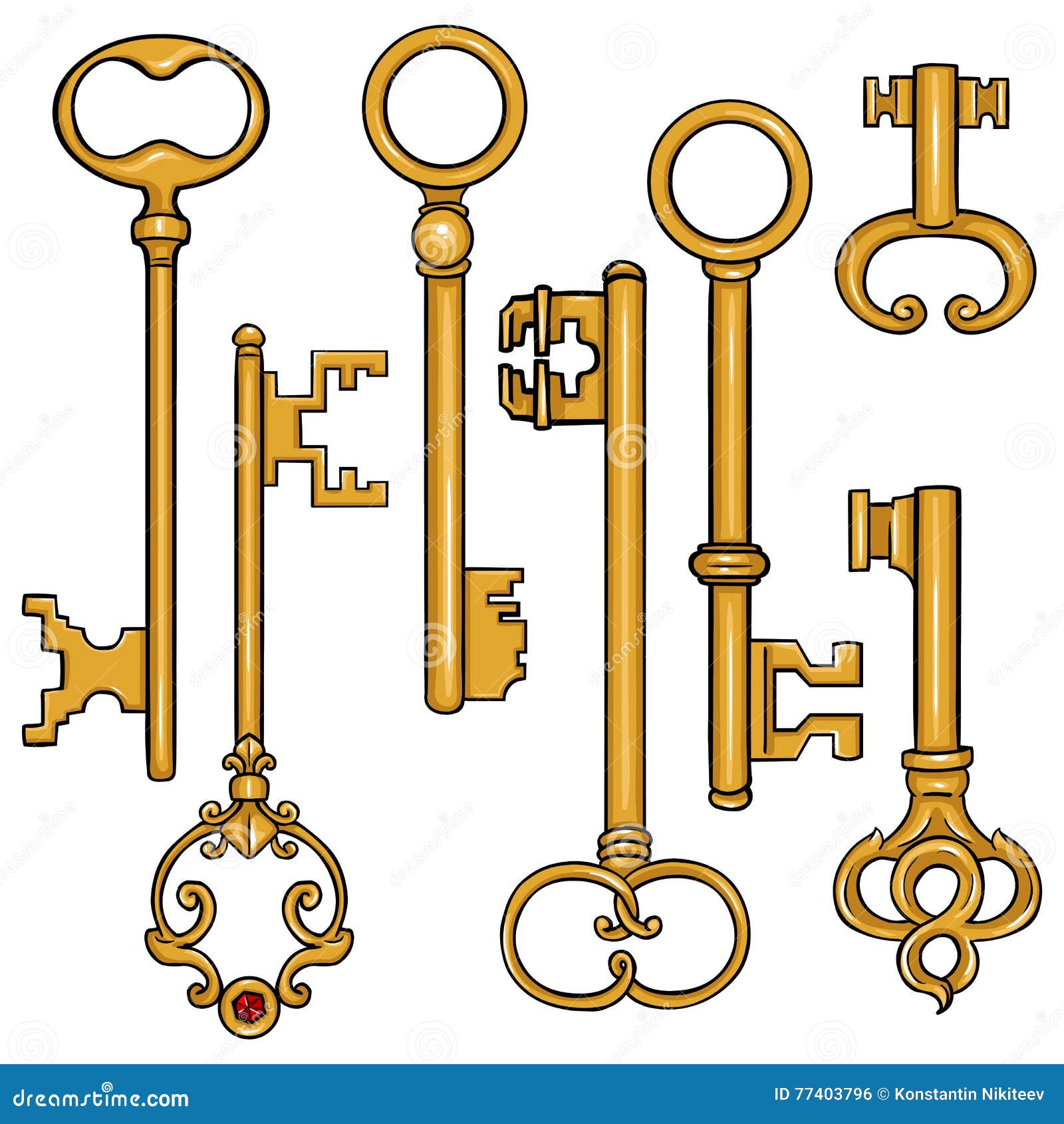 Vector Set of Cartoon Antique Keys. Stock Vector - Illustration of ...