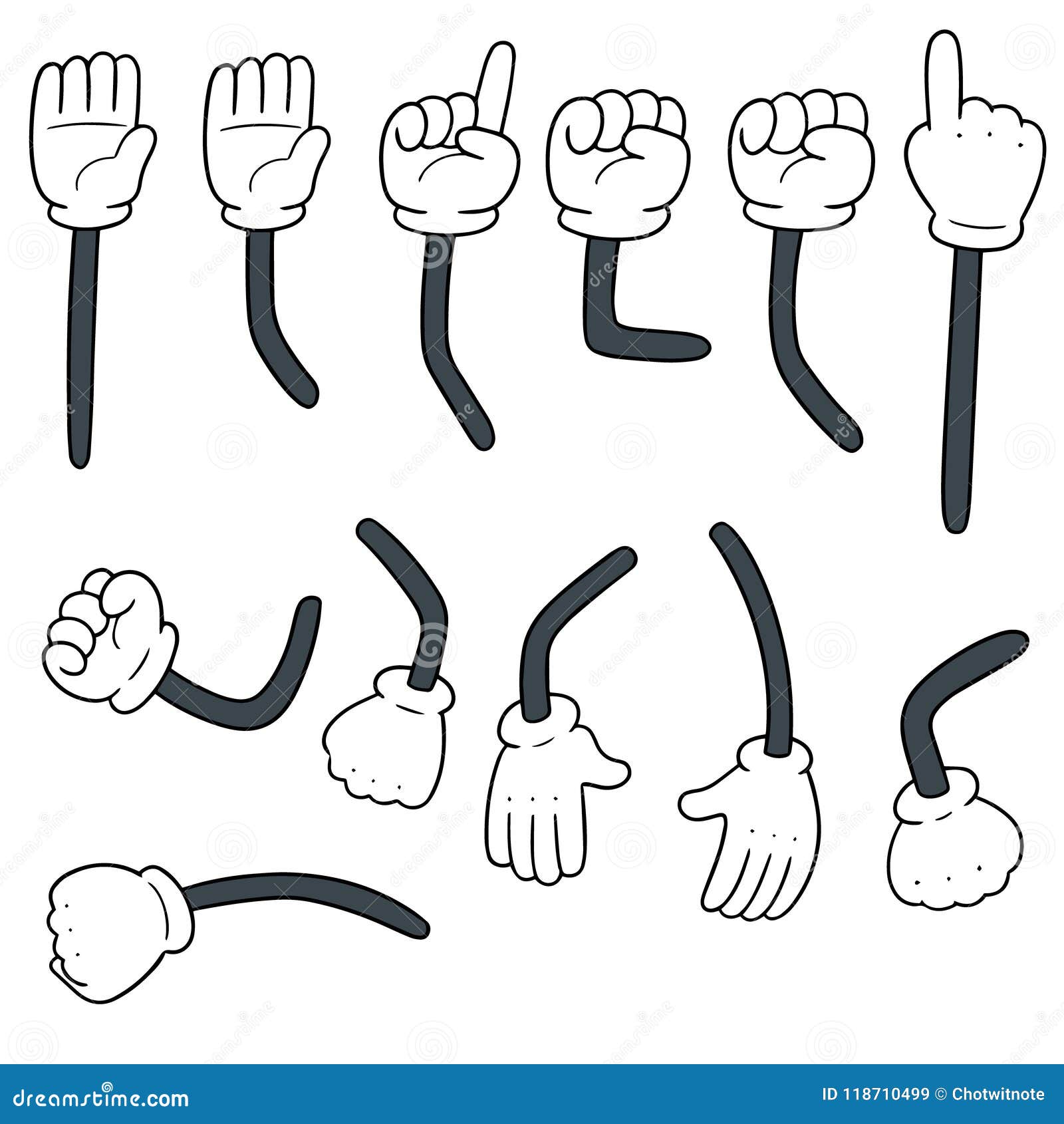 Vector set of cartoon arm stock vector. Illustration of gestures ...