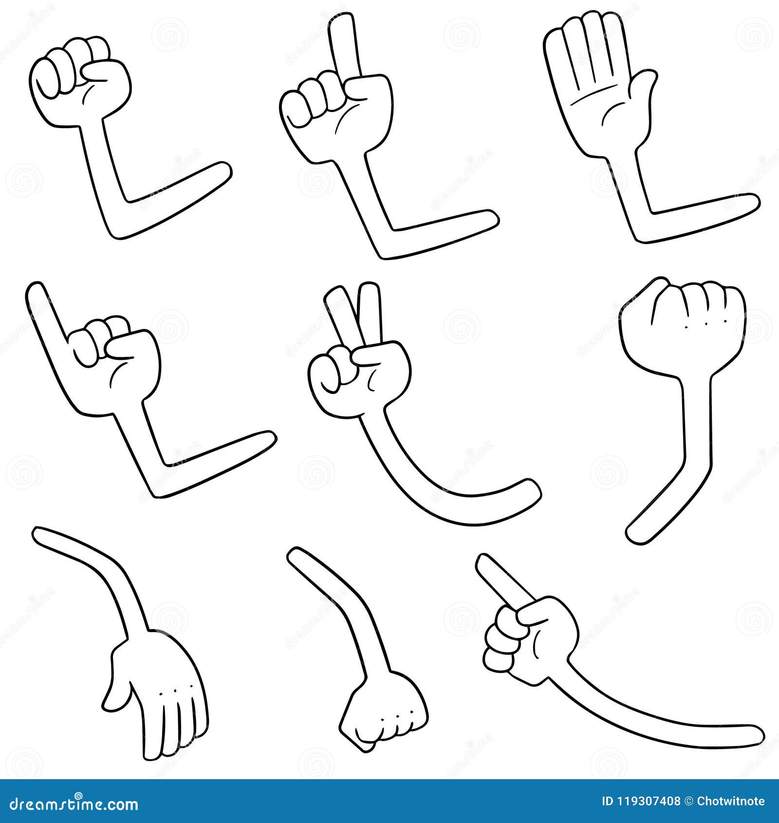 Cartoon Arms And Legs. Mascot Doodle Hands In White Gloves Showing ...