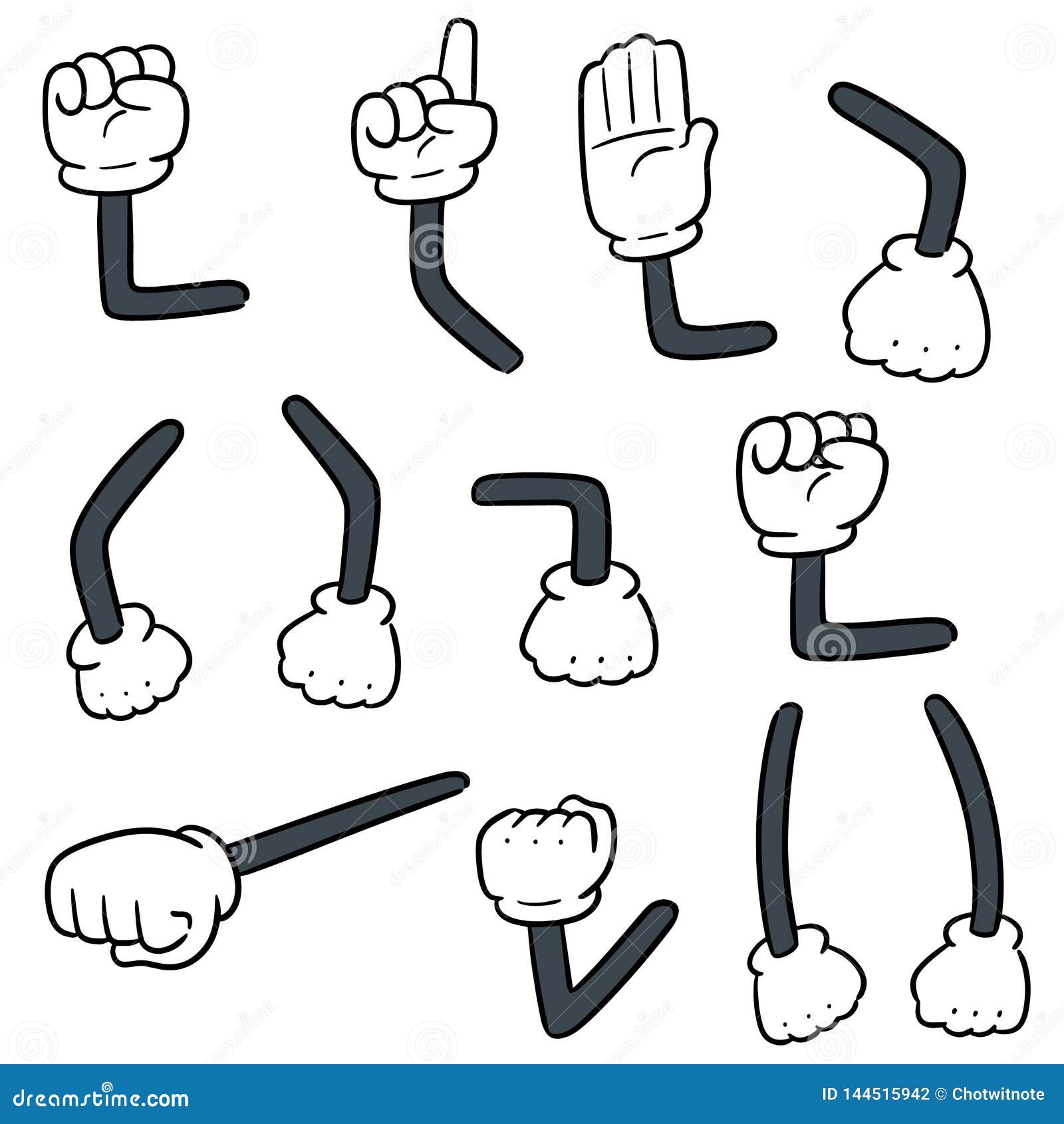 Cartoon Arms. Doodle Gloved Pointing Hands, Vintage Vector Illustration ... Cartoon Arms. Doodle Gloved Pointing Hands, Vintage Vector Illustration ...