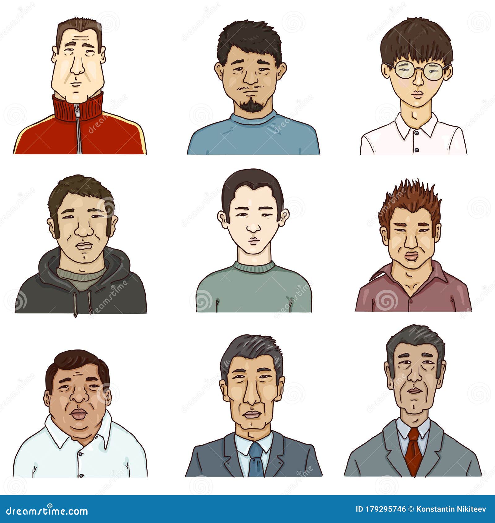 Vector Set of Cartoon Asian Characters Stock Vector - Illustration of ...