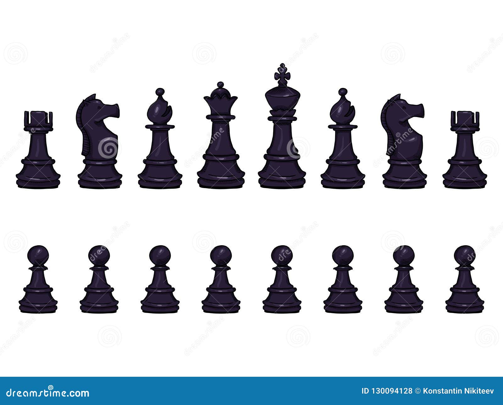 Vector Set of Cartoon Black Chess Pieces. Stock Vector - Illustration ...