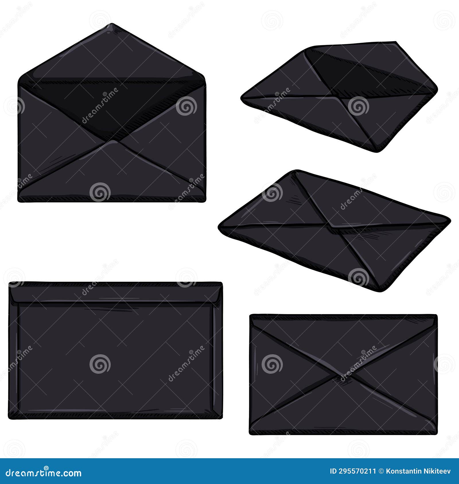 Vector Set of Cartoon Black Envelopes Stock Vector - Illustration of ...