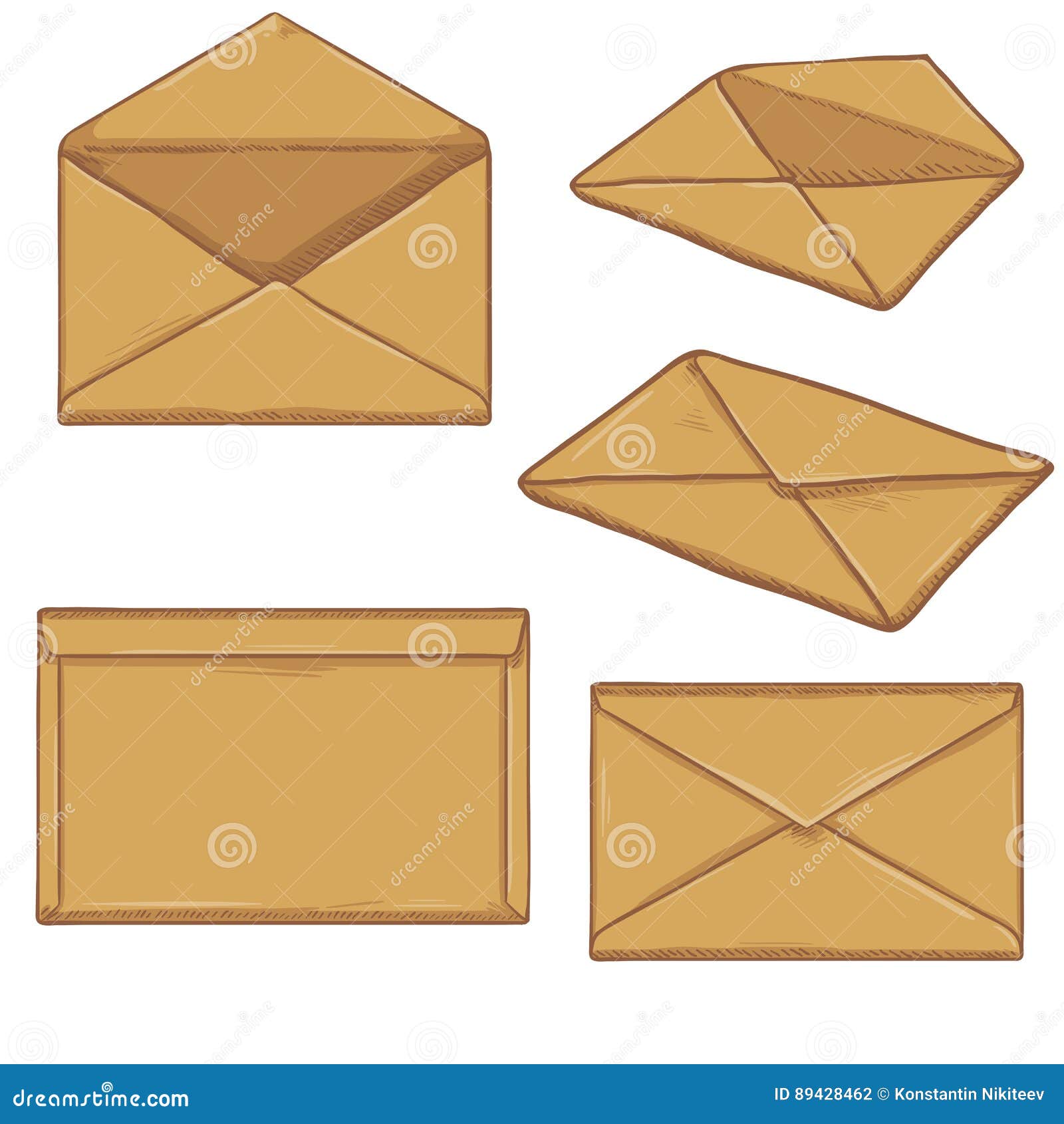 Vector Set of Cartoon Brown Envelopes. Stock Vector - Illustration of ...
