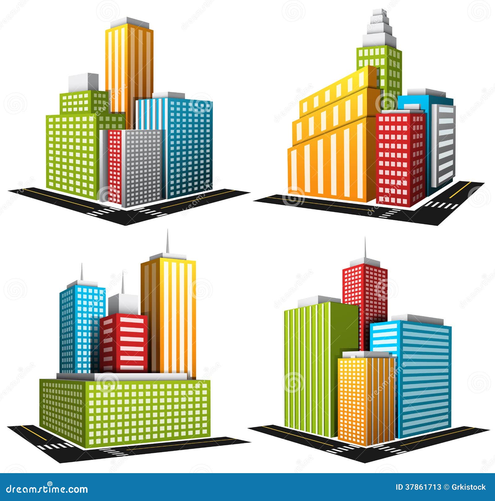 Vector Set of Cartoon Buildings Stock Vector - Illustration of ...