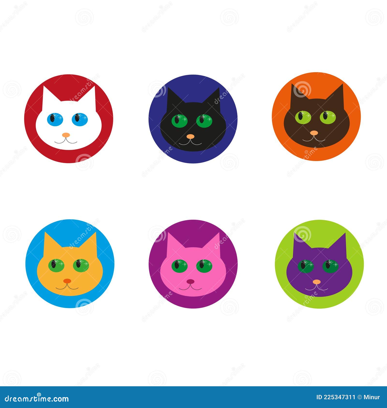 Vector Set with Cartoon Cat Icons. Stock Vector - Illustration of brown ...