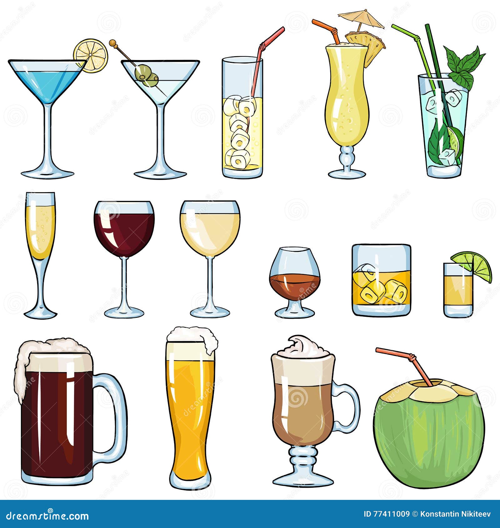 Vector Set of Cartoon Cocktails Stock Illustration - Illustration of ...