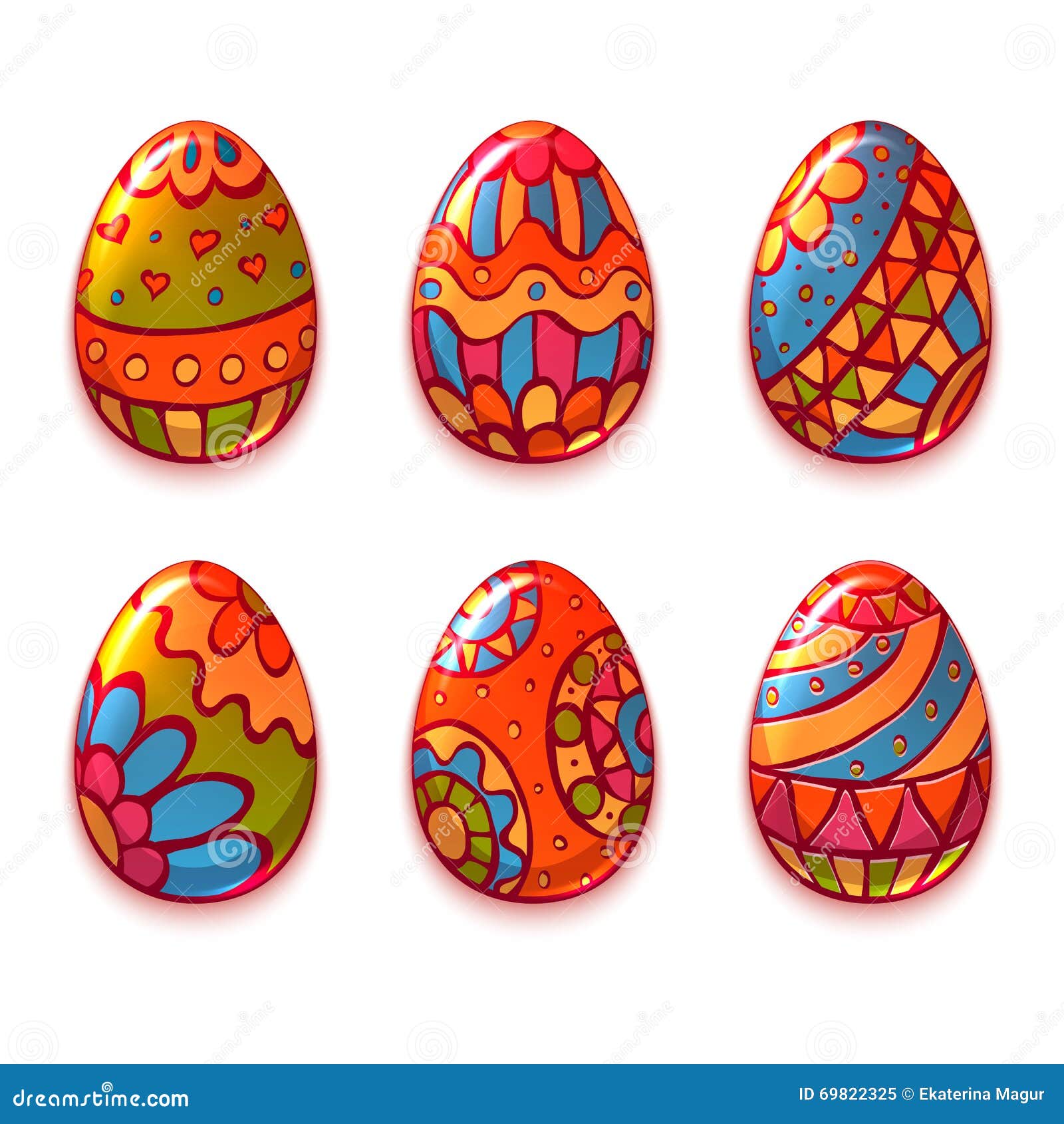 Vector Set of Cartoon Color Eggs for Easter Stock Vector - Illustration ...