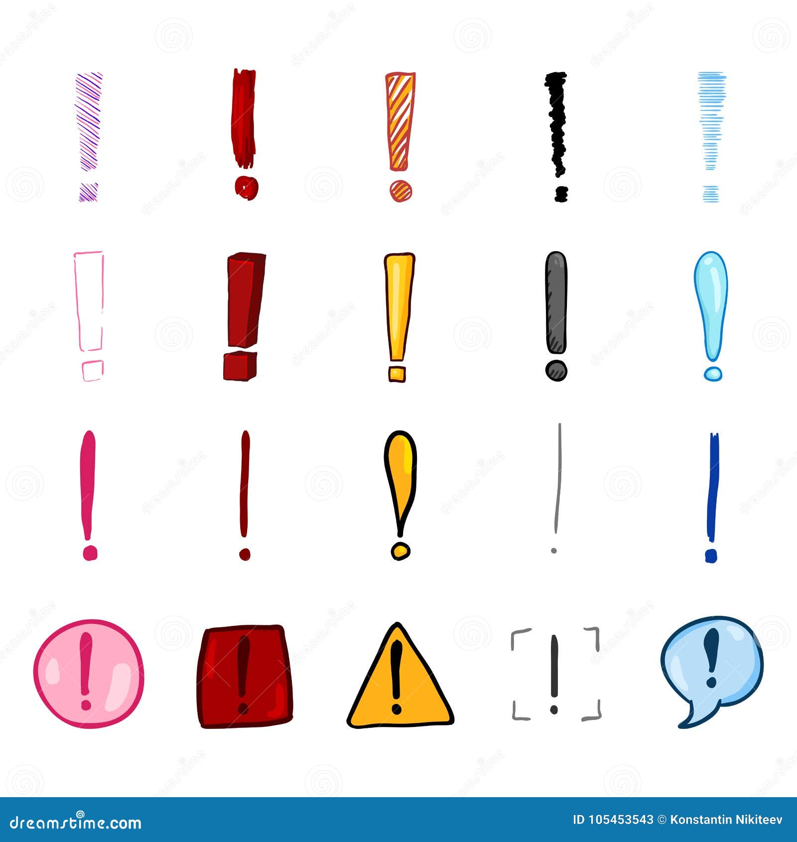 Vector Set of Cartoon Color Exclamation Marks Stock Vector ...