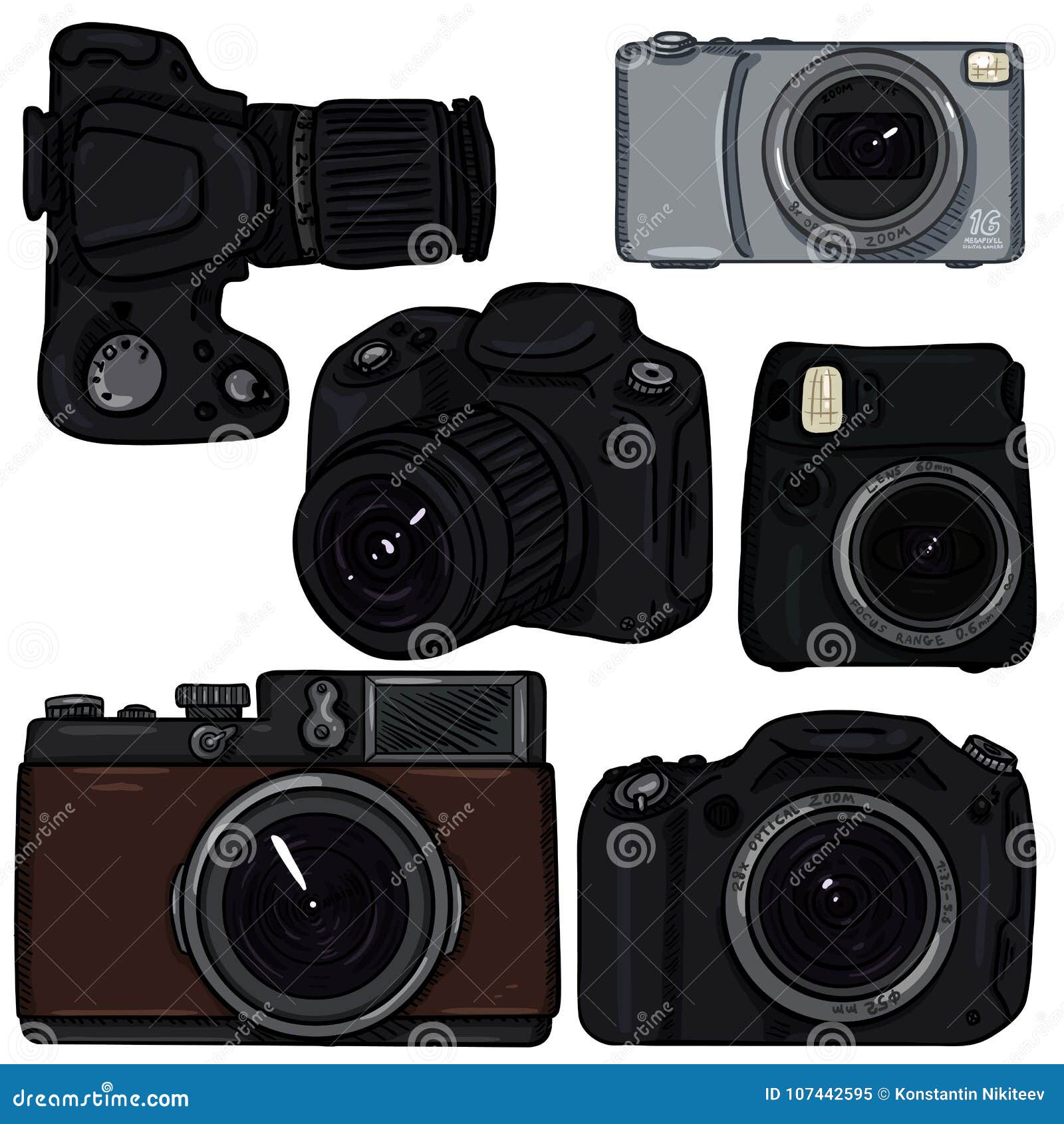 Vector Set of Cartoon Color Photo Cameras Stock Vector - Illustration ...