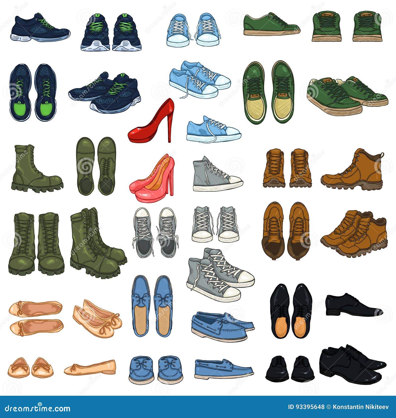 Vector Set of Cartoon Color Shoes Items Stock Vector - Illustration of ...