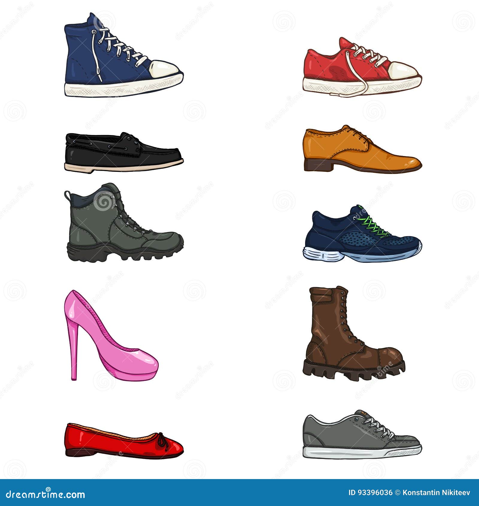Vector Set of Cartoon Color Shoes Items. Stock Vector - Illustration of ...