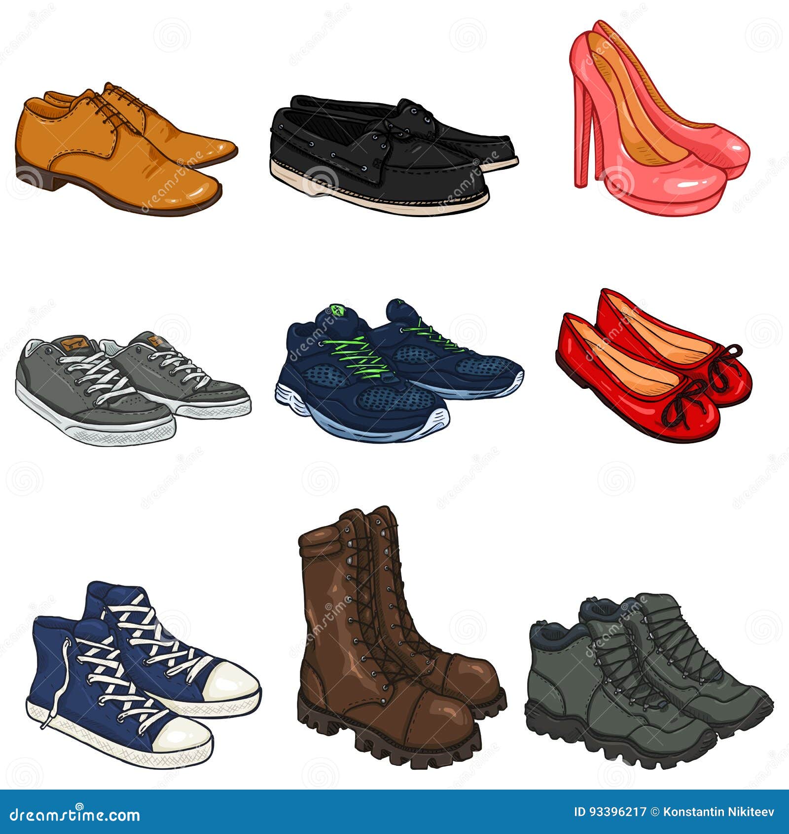 Vector Set of Cartoon Color Shoes Items. Stock Vector - Illustration of ...