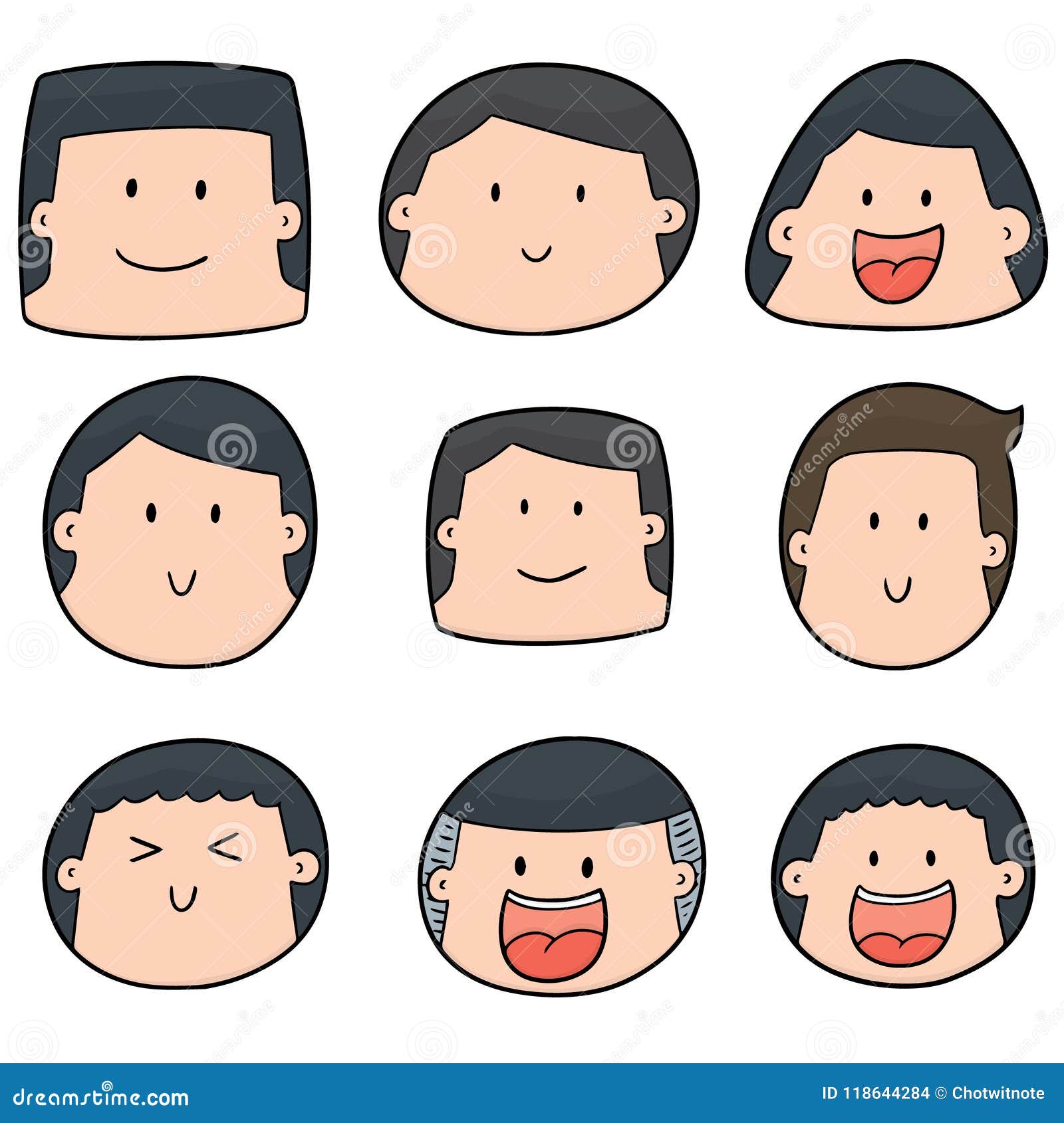 Vector set of cartoon face stock vector. Illustration of cute - 118644284