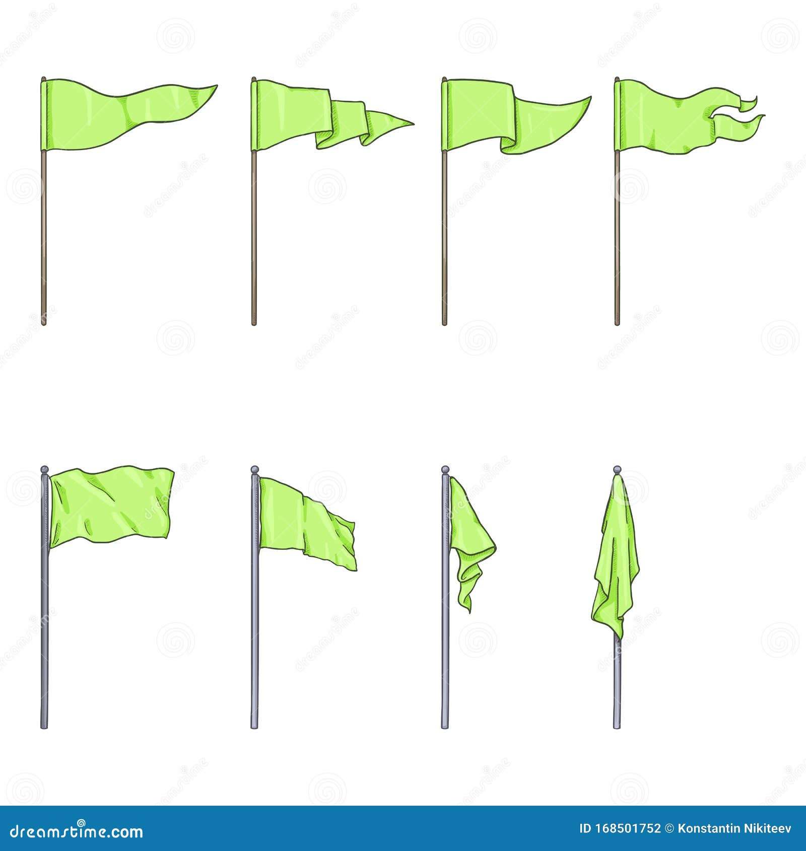 Vector Set of Cartoon Flags on Flagpoles Stock Vector - Illustration of ...