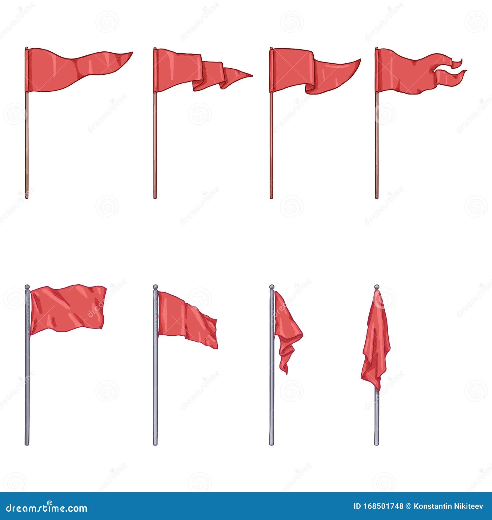 Vector Set of Cartoon Flags on Flagpoles Stock Vector - Illustration of ...