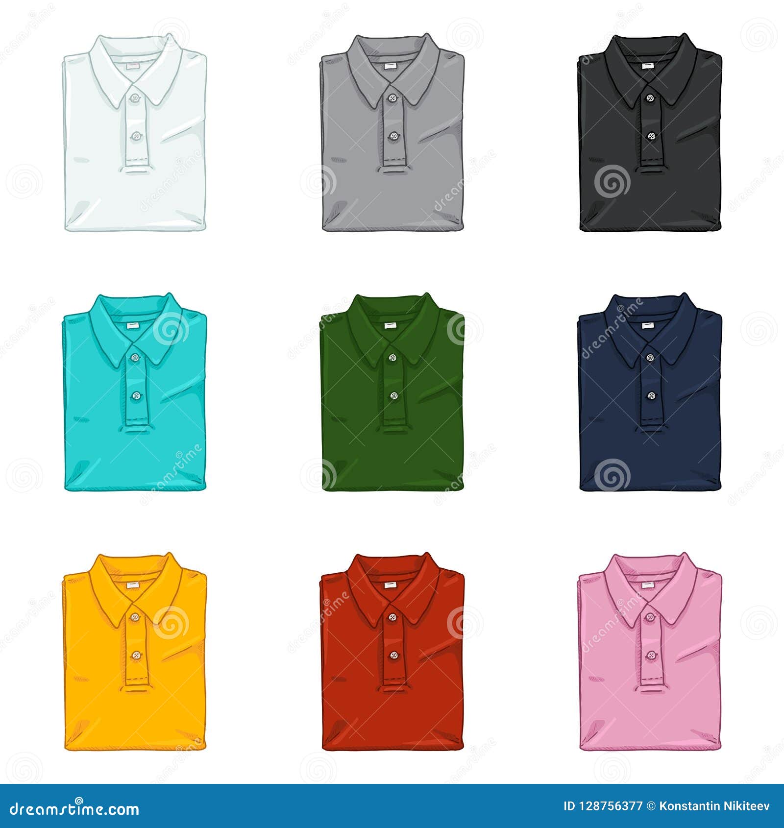 Vector Set of Cartoon Folded Polo Shirts. Color Variations. Stock ...