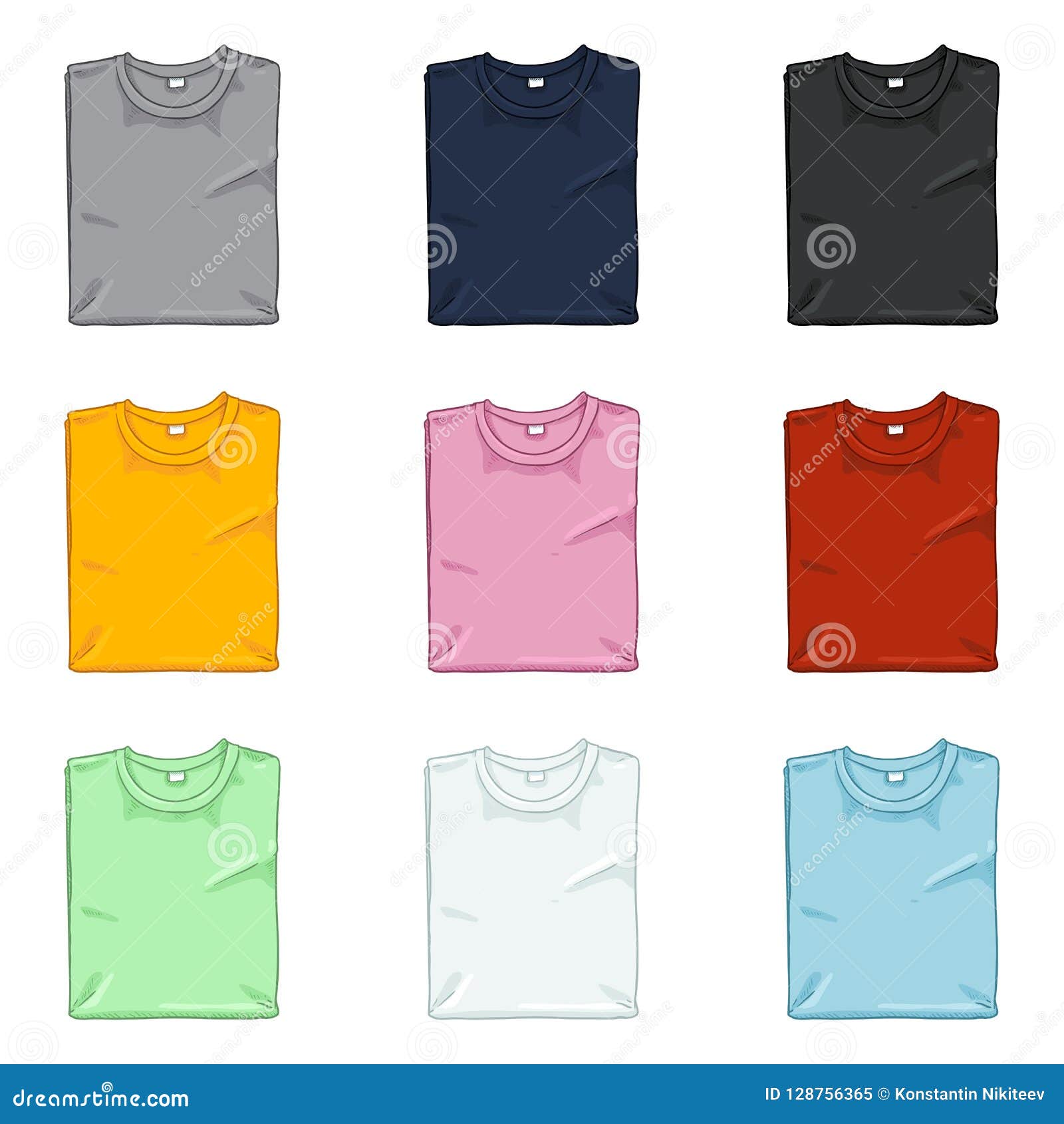 Vector Set of Cartoon Folded T-Shirts. Color Variations. Stock Vector ...