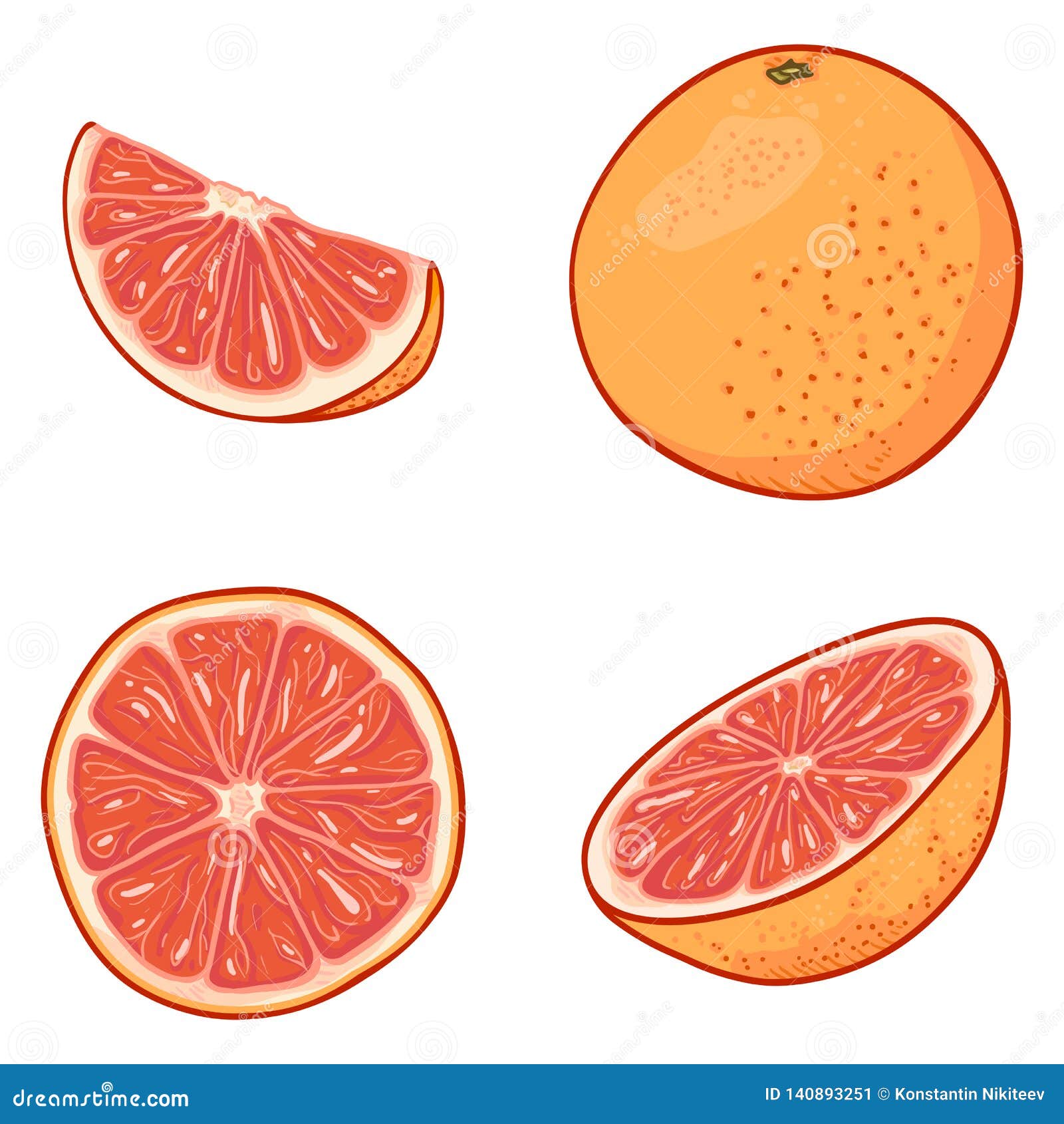 Vector Set of Cartoon Grapefruits Stock Vector - Illustration of menu ...