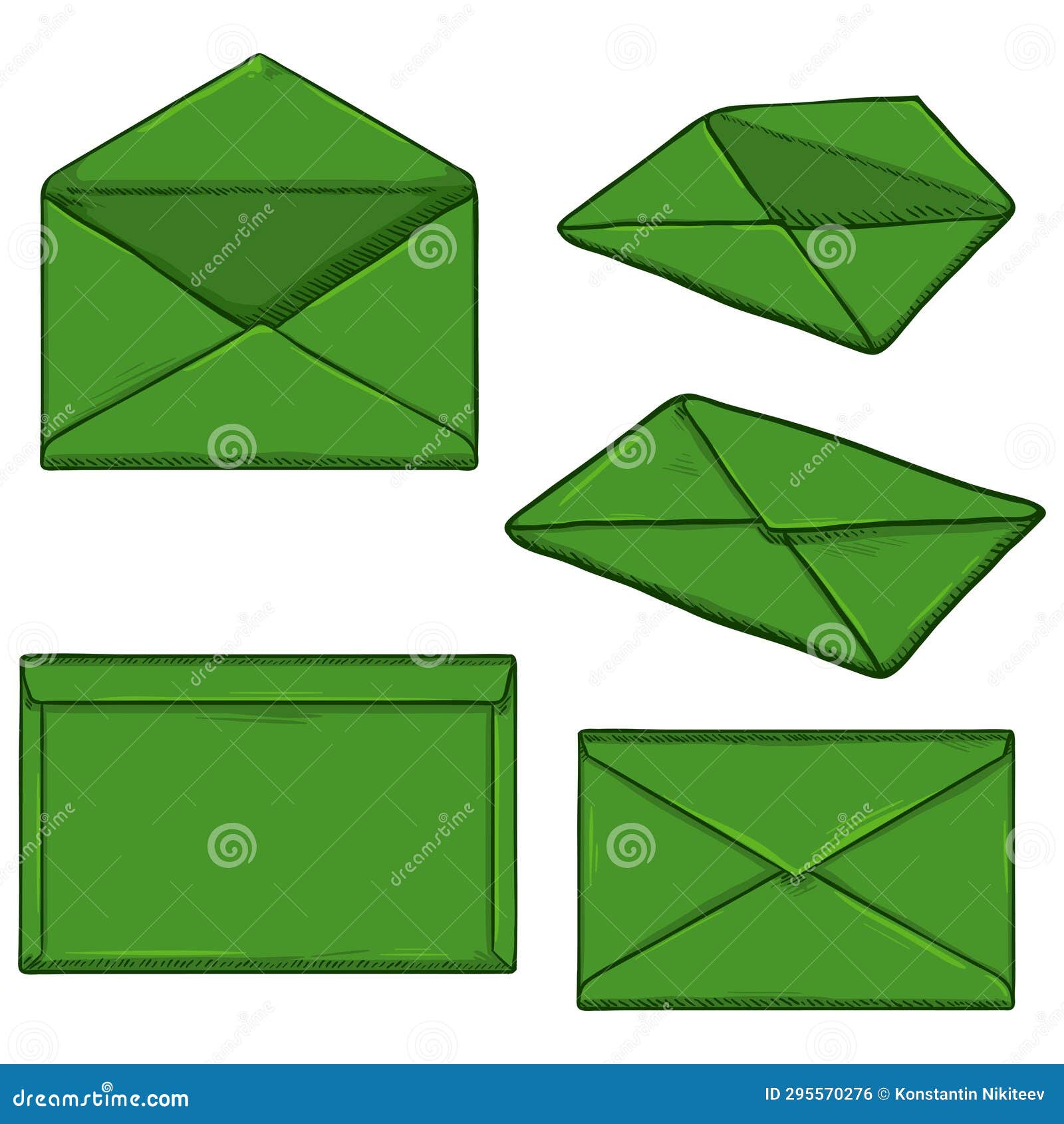 Vector Set of Cartoon Green Envelopes Stock Vector - Illustration of ...