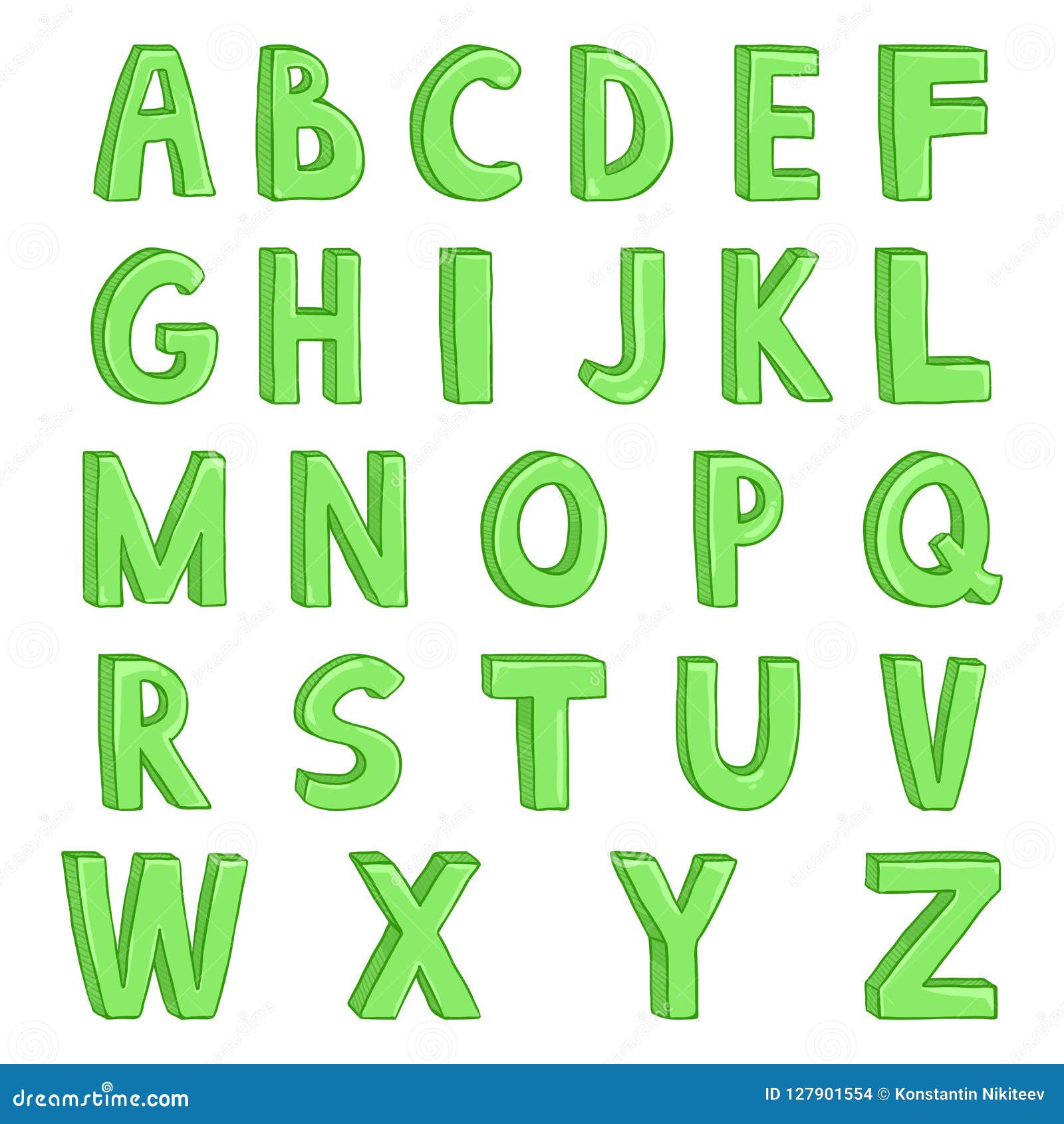 Vector Set of Cartoon Green Letters. English Alphabet. Stock Vector ...