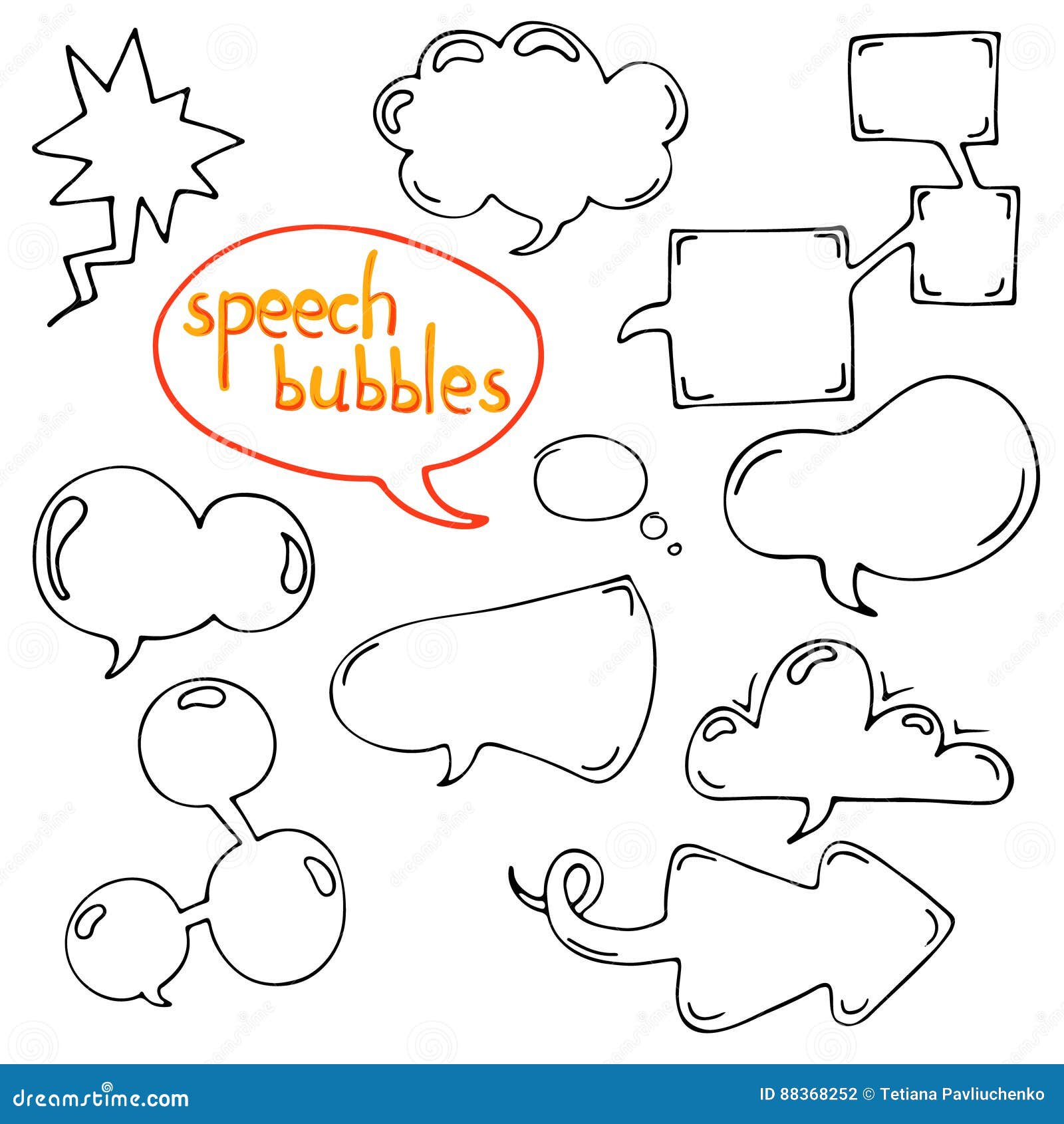 Vector Set of Cartoon Hand Drawn Speech and Thought Communication ...