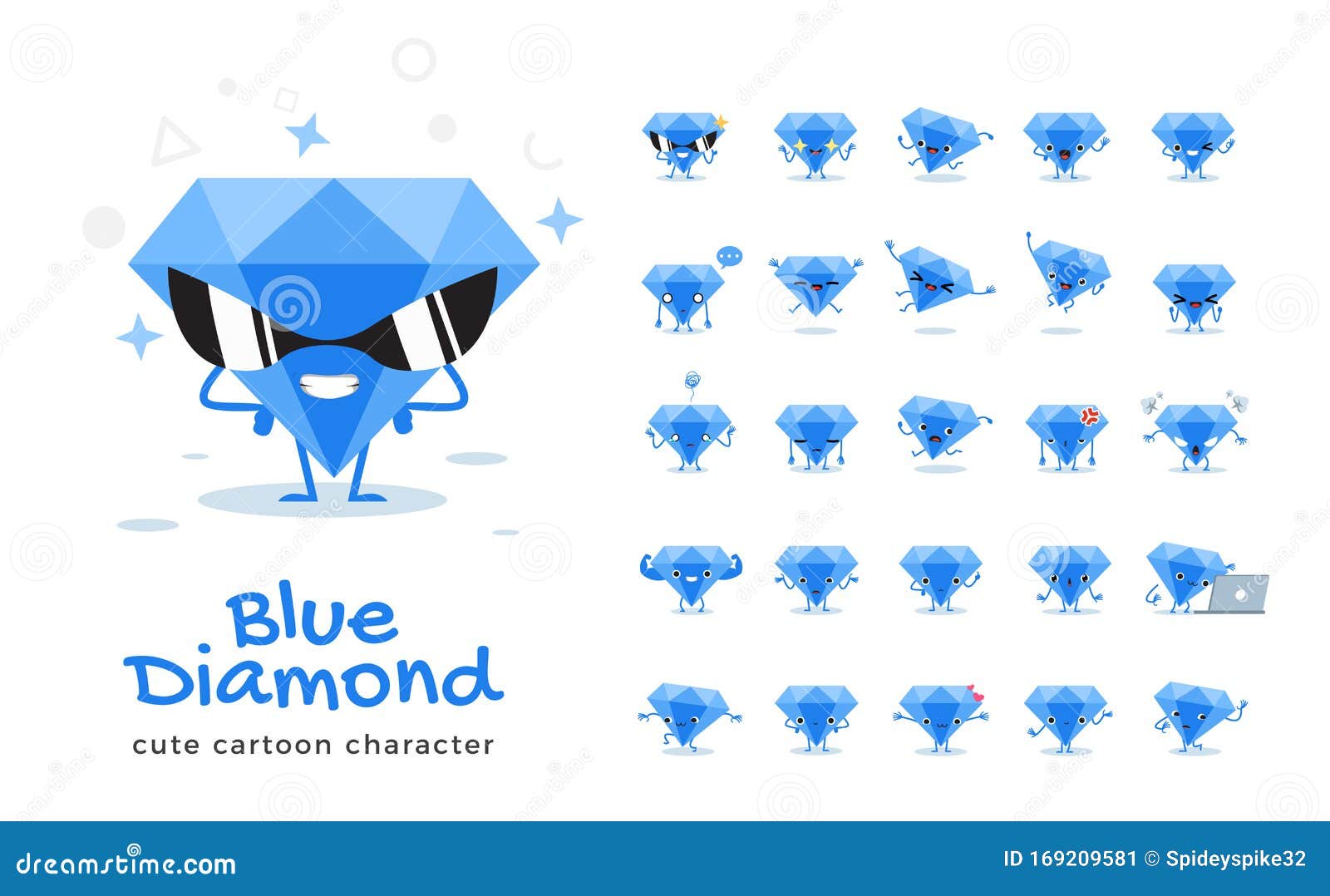 Vector Set of Cartoon Images of Blue Diamond Stock Illustration ...