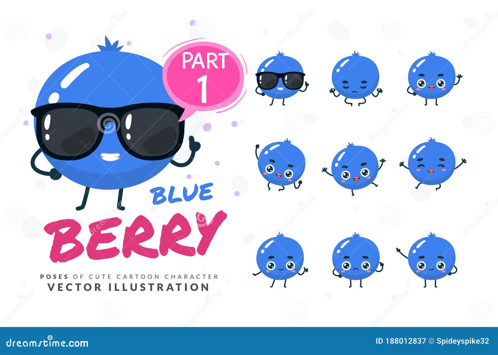 Vector Set of Cartoon Images of Blueberry. Part 1 Stock Vector ...
