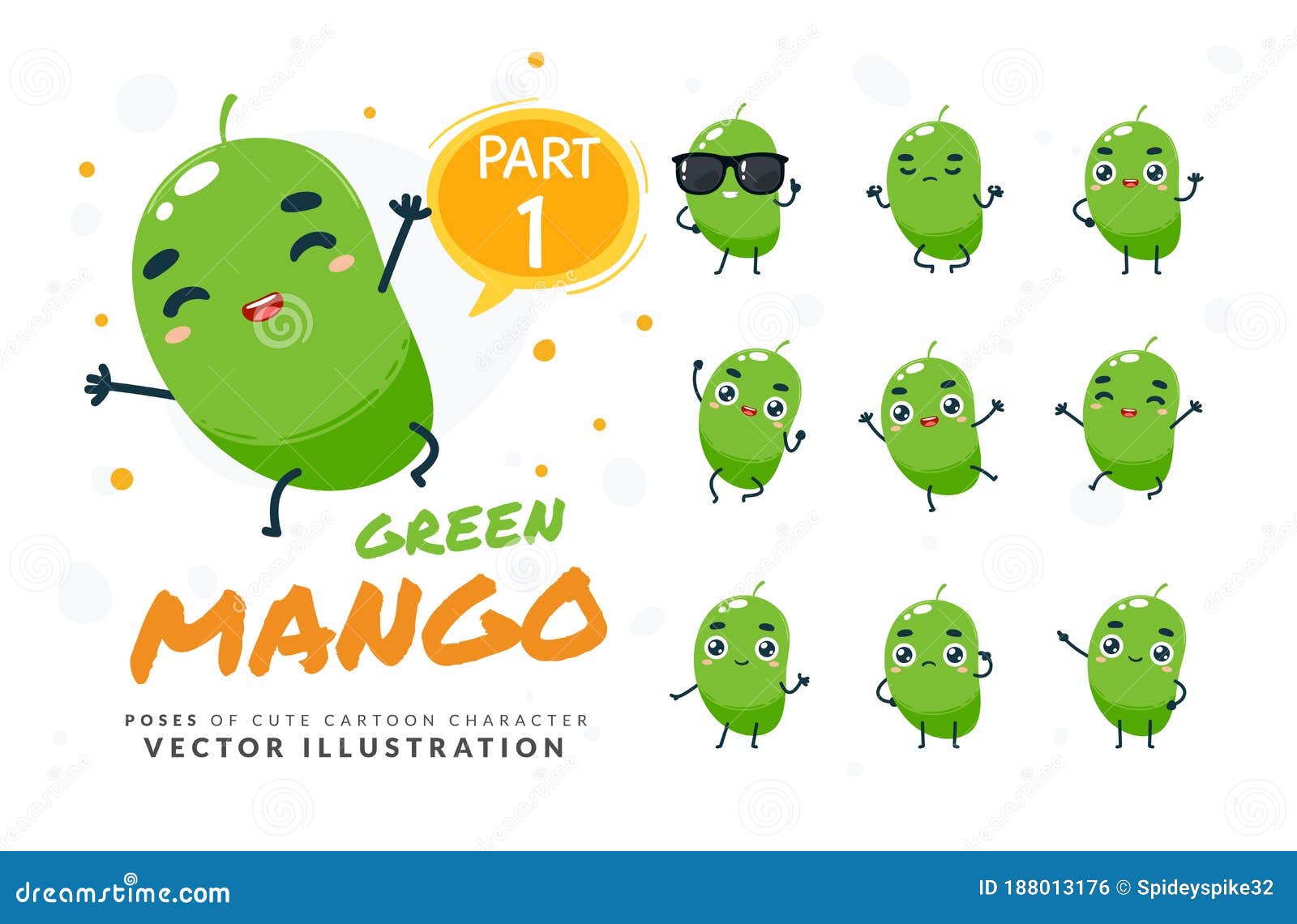 Vector Set of Cartoon Images of Green Mango. Part 1 Stock Vector ...