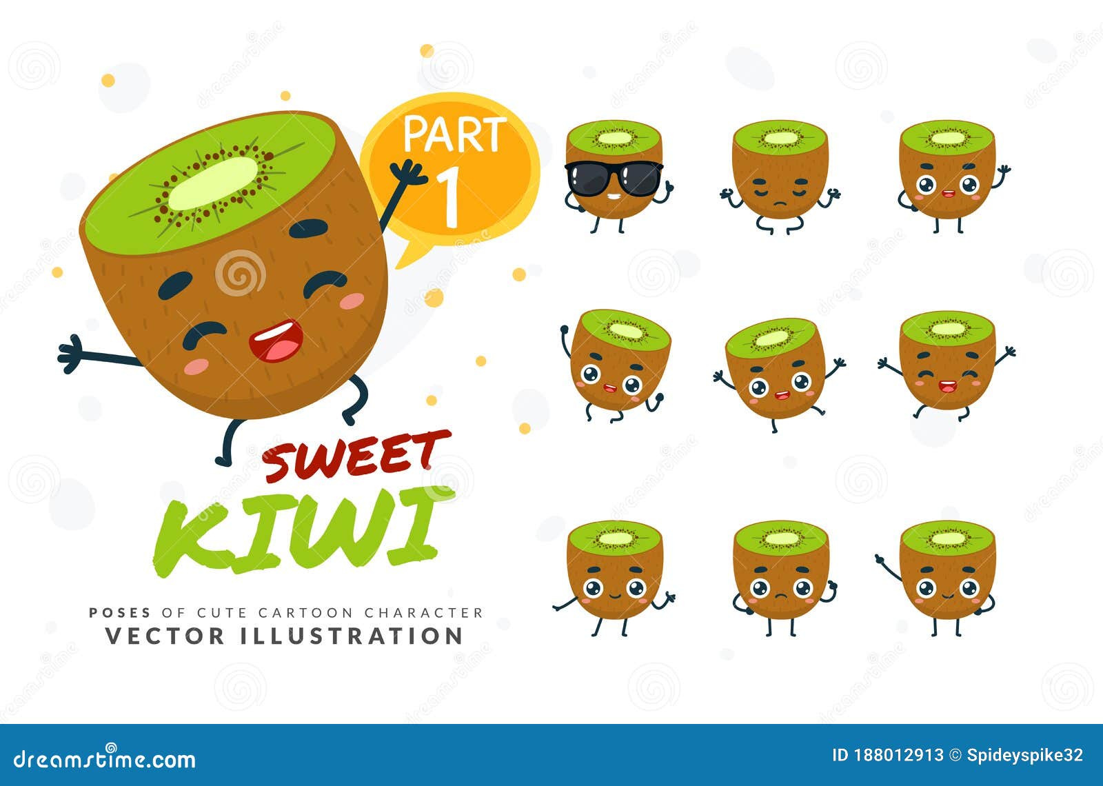 Vector Set of Cartoon Images of Kiwi. Part 1 Stock Vector ...
