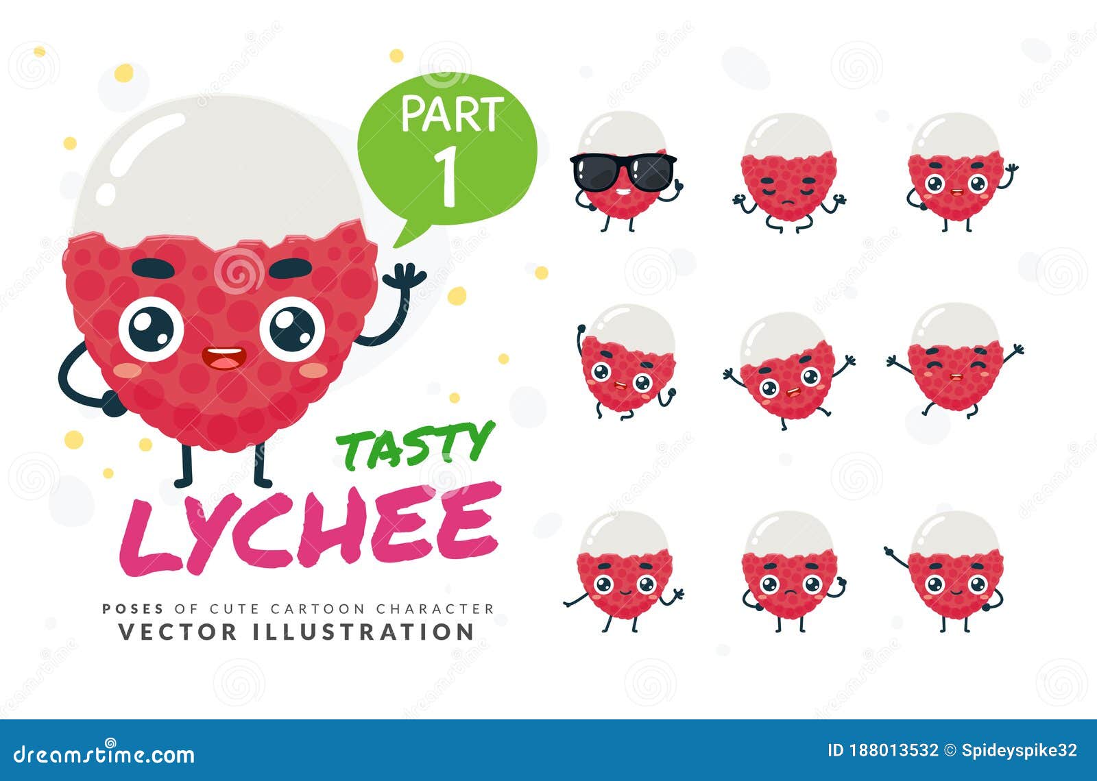 Vector Set of Cartoon Images of Lychee. Part 1 Stock Vector ...