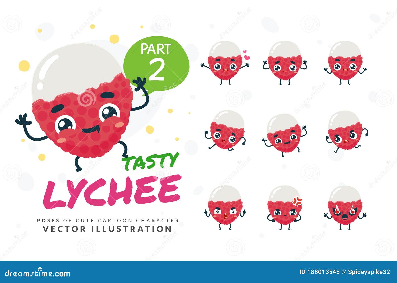 Vector Set of Cartoon Images of Lychee. Part 2 Stock Vector ...