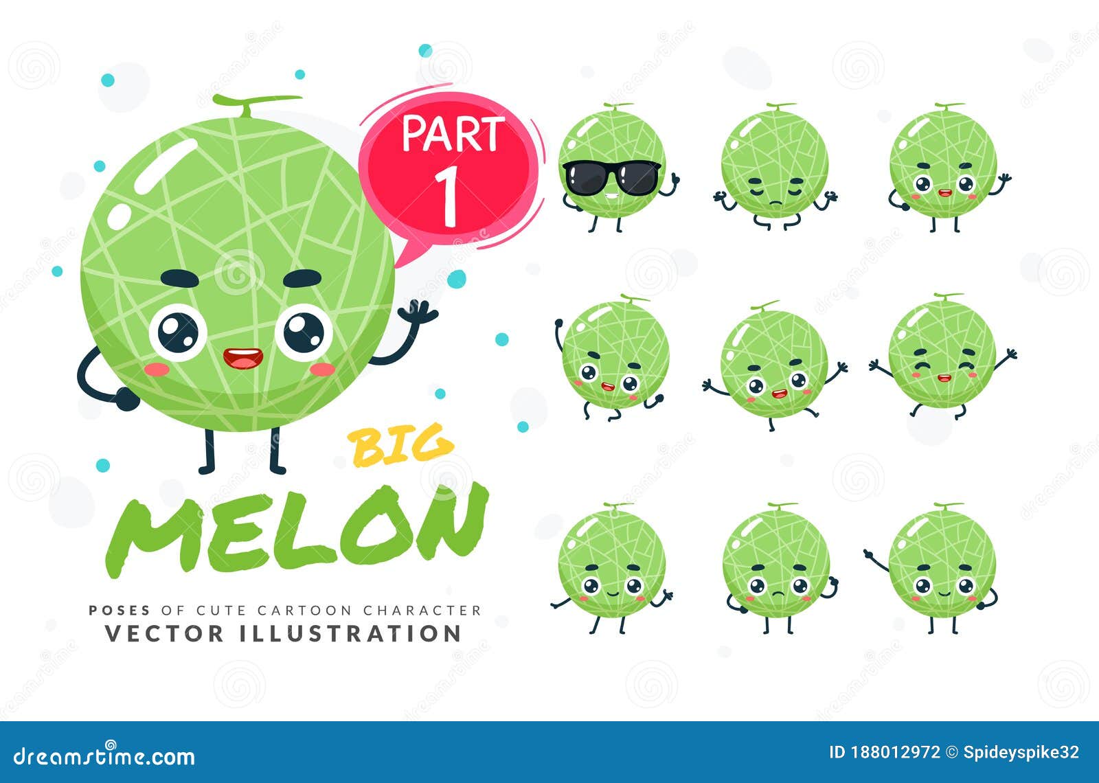 Vector Set of Cartoon Images of Melon. Part 1 Stock Vector ...