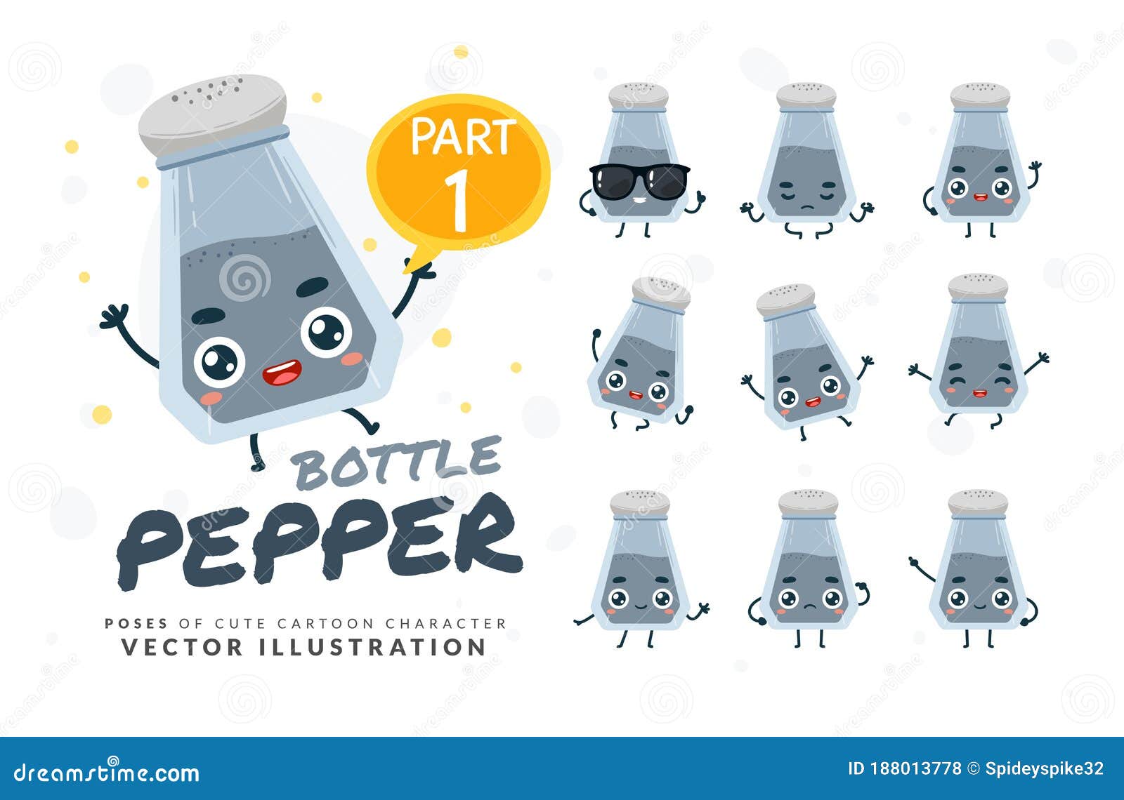 Vector Set of Cartoon Images of Pepper Bottle. Part 1 Stock Vector ...