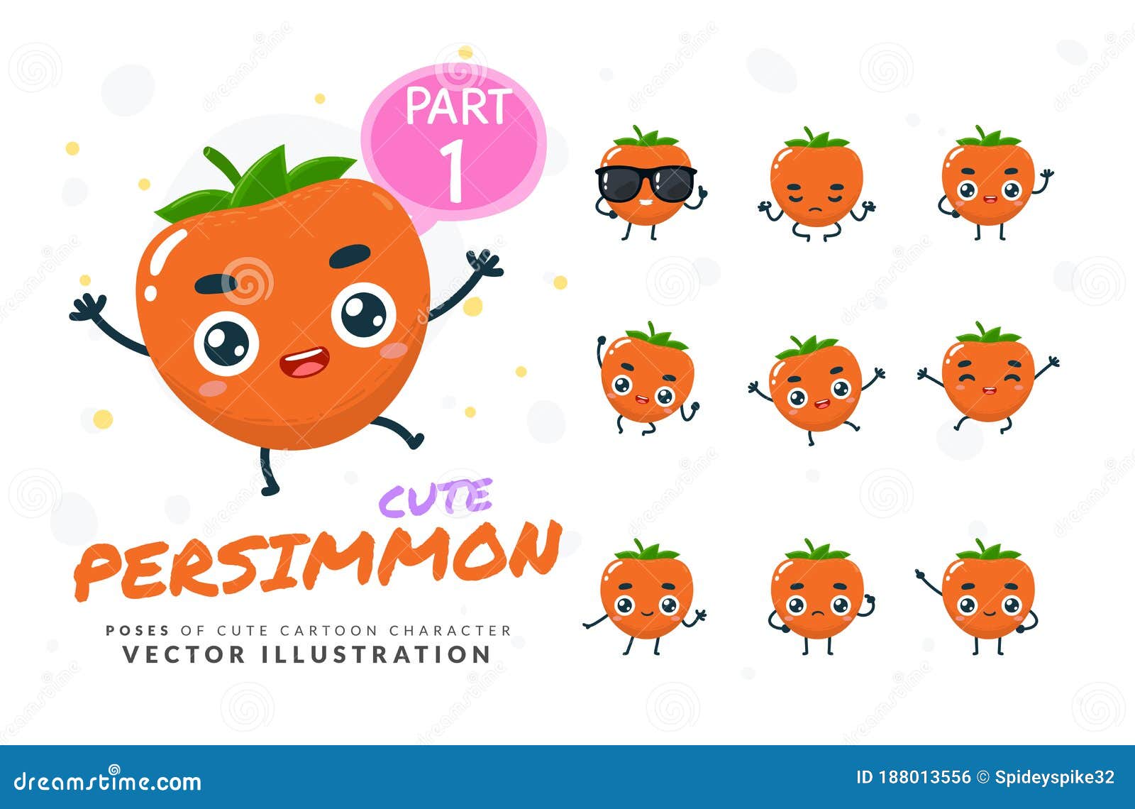 Vector Set of Cartoon Images of Persimmon. Part 1 Stock Vector ...