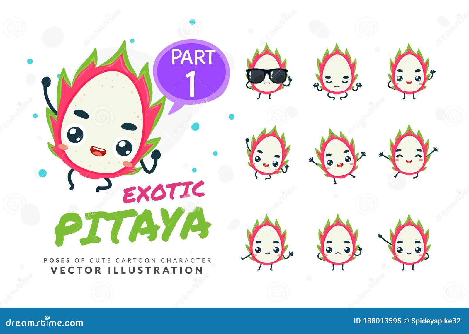 Vector Set of Cartoon Images of Pitaya. Part 1 Stock Vector ...