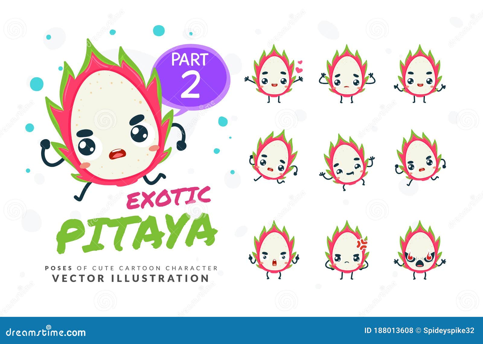 Vector Set of Cartoon Images of Pitaya. Part 2 Stock Vector ...