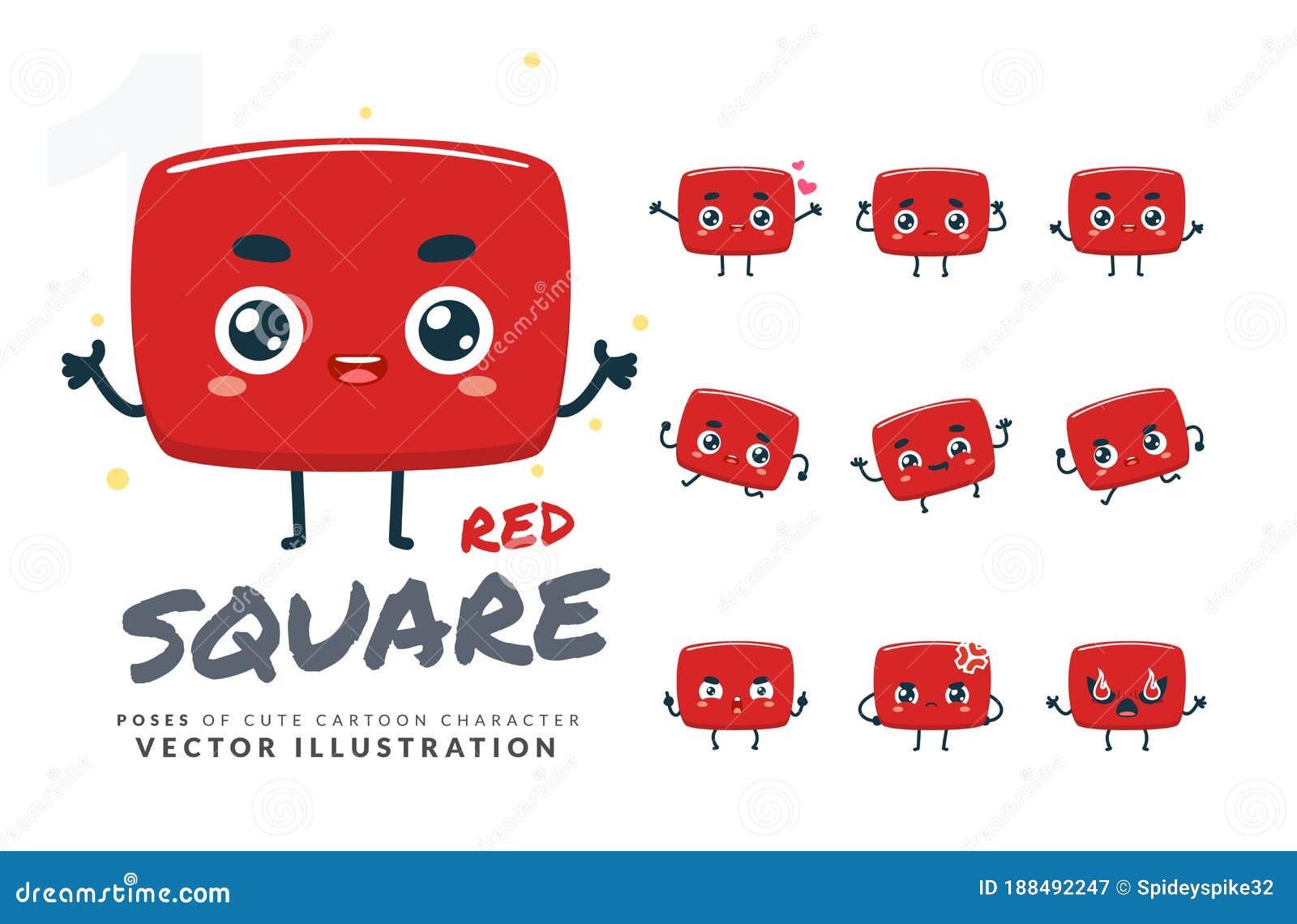 Vector Set of Cartoon Images of Red Square. Part 1 Stock Vector ...