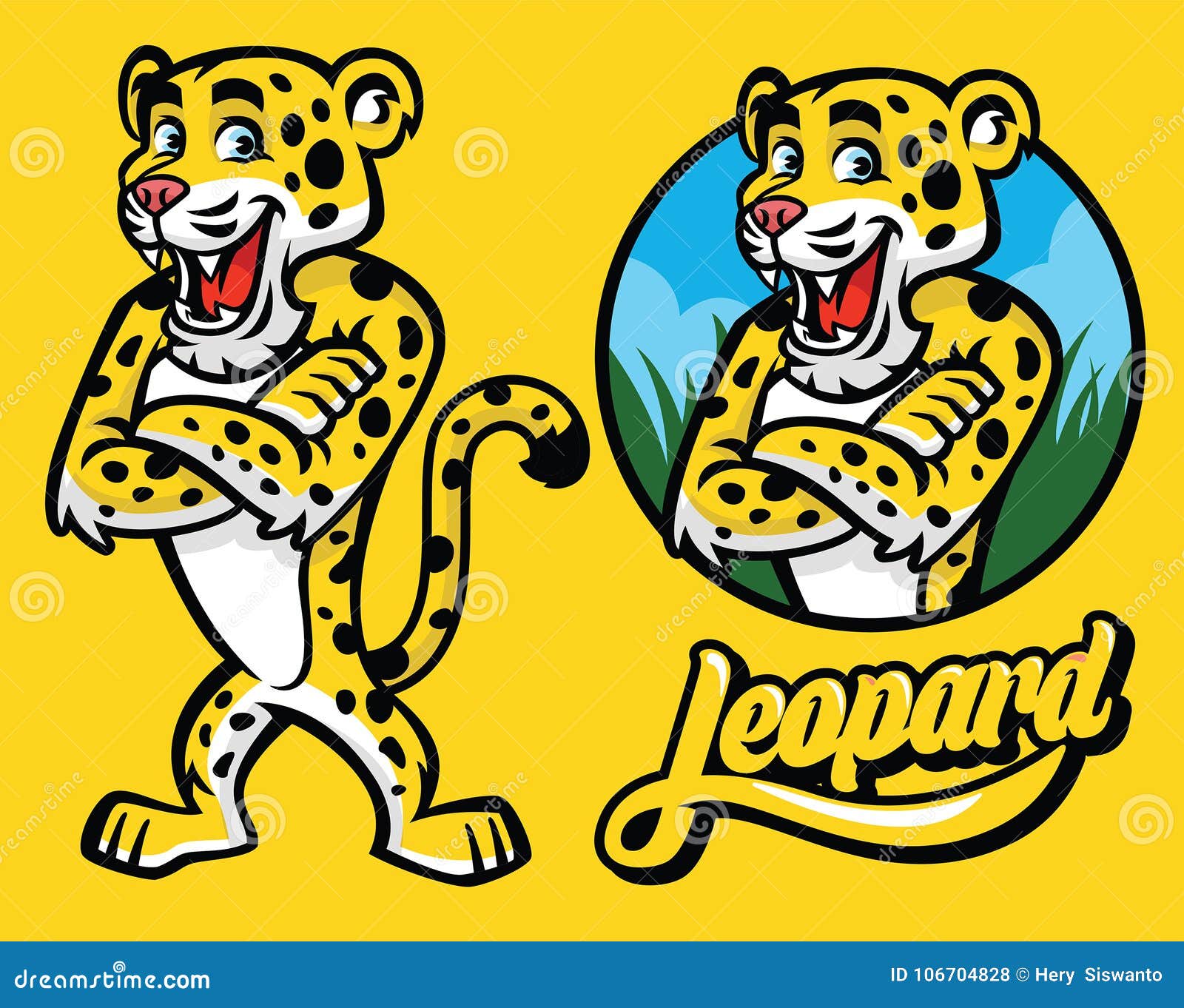 Cartoon Leopard Presenting On Hollow Log Near The Empty Framed ...