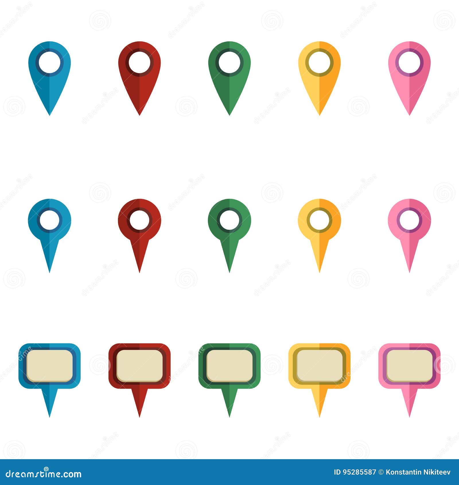 Vector Set of Cartoon Map Markers. Stock Vector - Illustration of ...