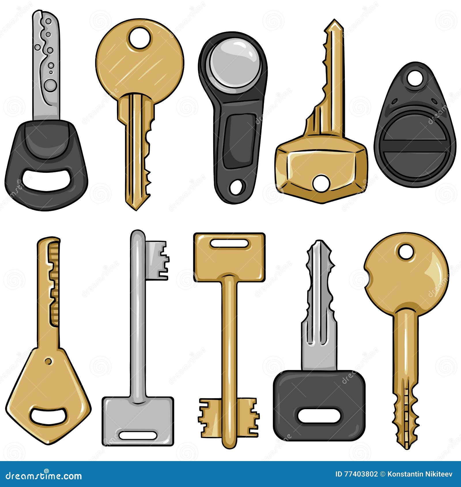 Vector Set of Cartoon Modern Keys. Stock Vector - Illustration of keys ...